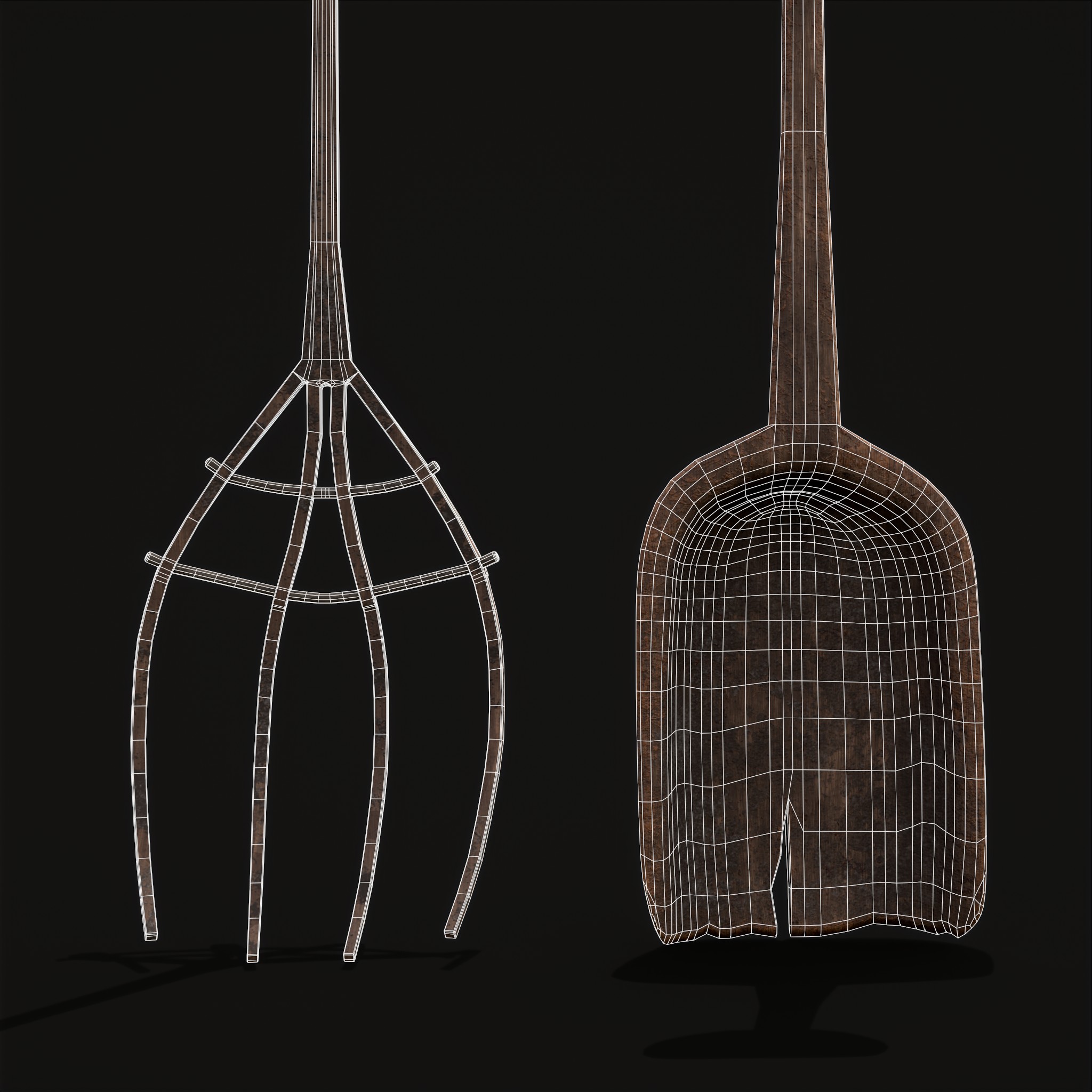 Rustic Medieval Wooden Shovel and Rake - 3D Model by Get Dead Entertainment