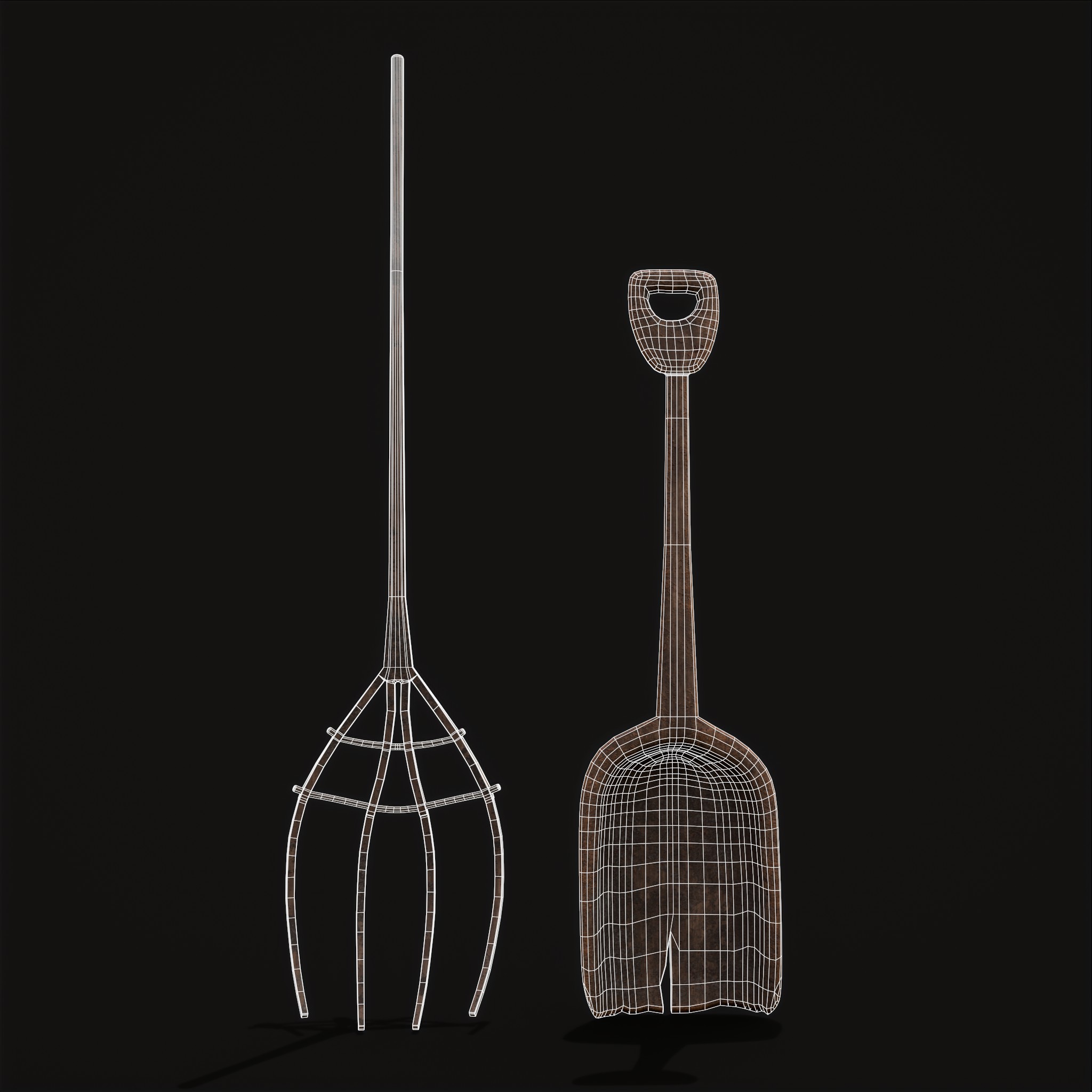 Rustic Medieval Wooden Shovel and Rake - 3D Model by Get Dead Entertainment