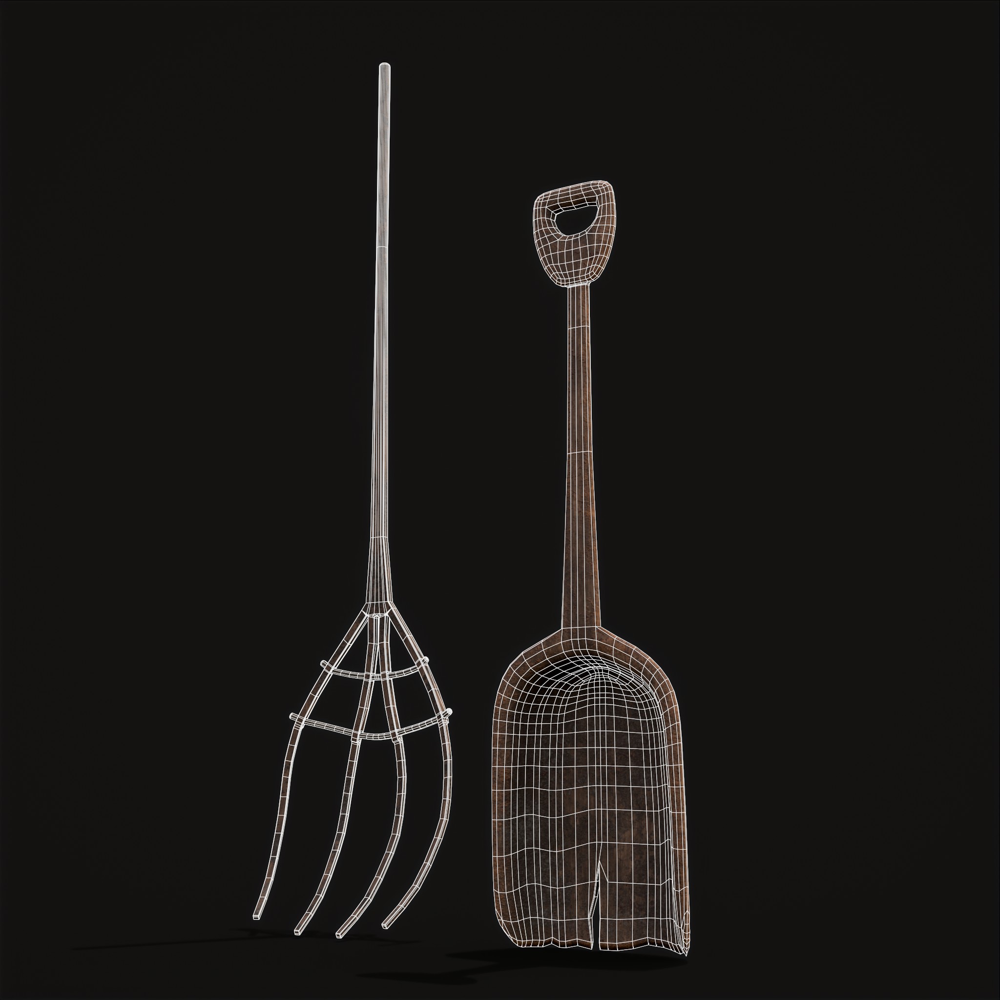 Rustic Medieval Wooden Shovel and Rake - 3D Model by Get Dead Entertainment