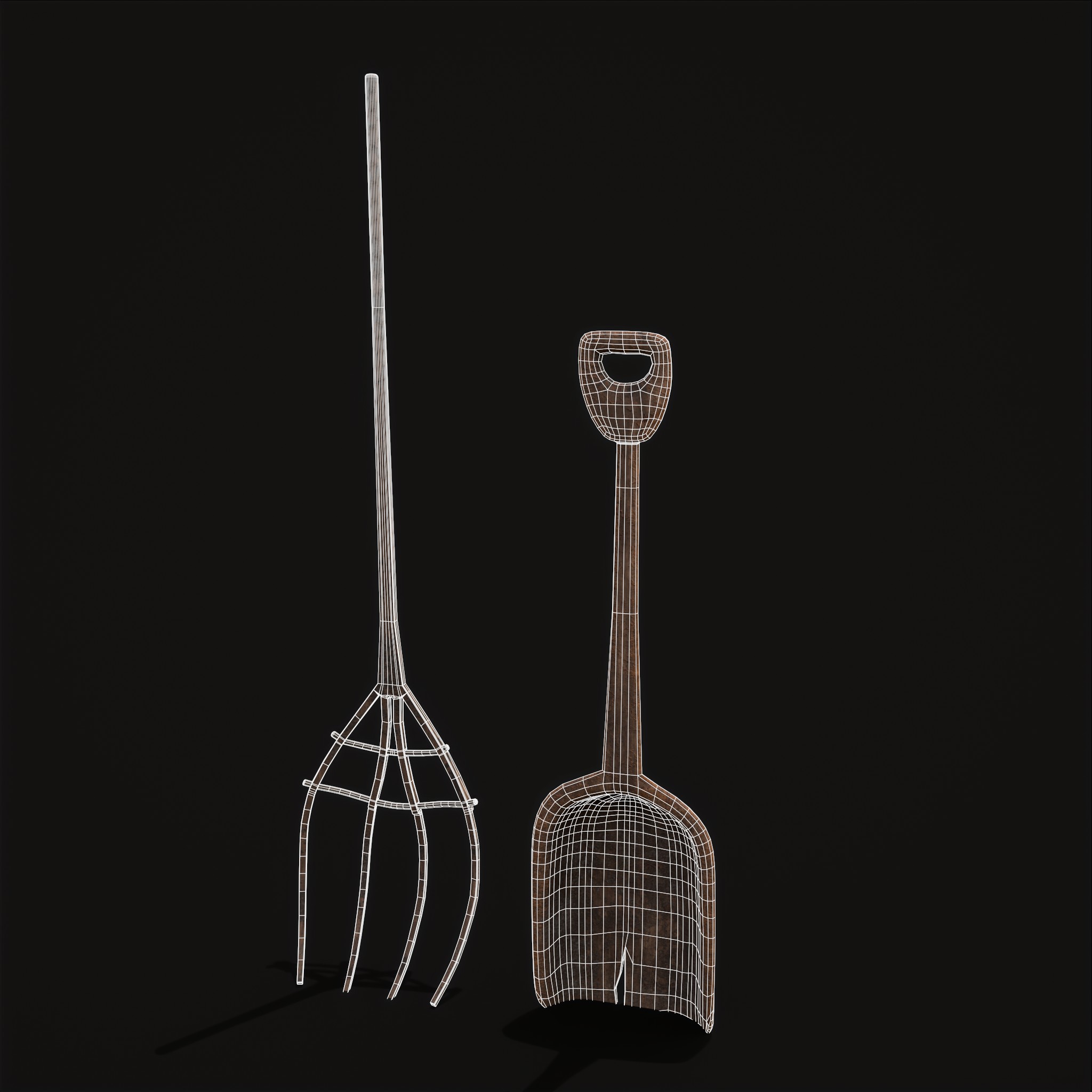 Rustic Medieval Wooden Shovel and Rake - 3D Model by Get Dead Entertainment