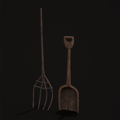 Rustic Medieval Wooden Shovel and Rake - 3D Model by Get Dead Entertainment