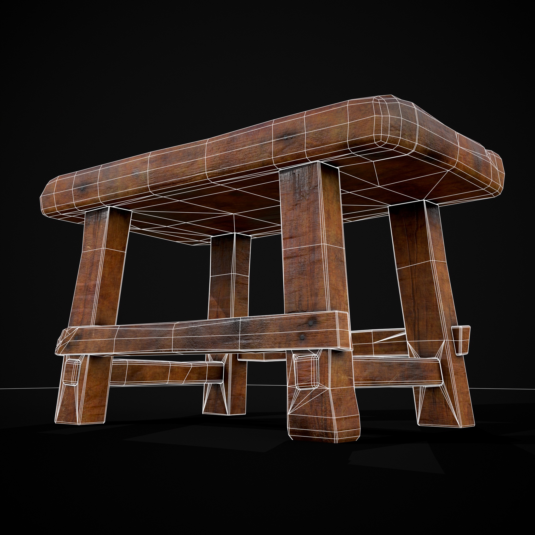 Rustic Varnished Cracked Stool - 3D Model by Get Dead Entertainment