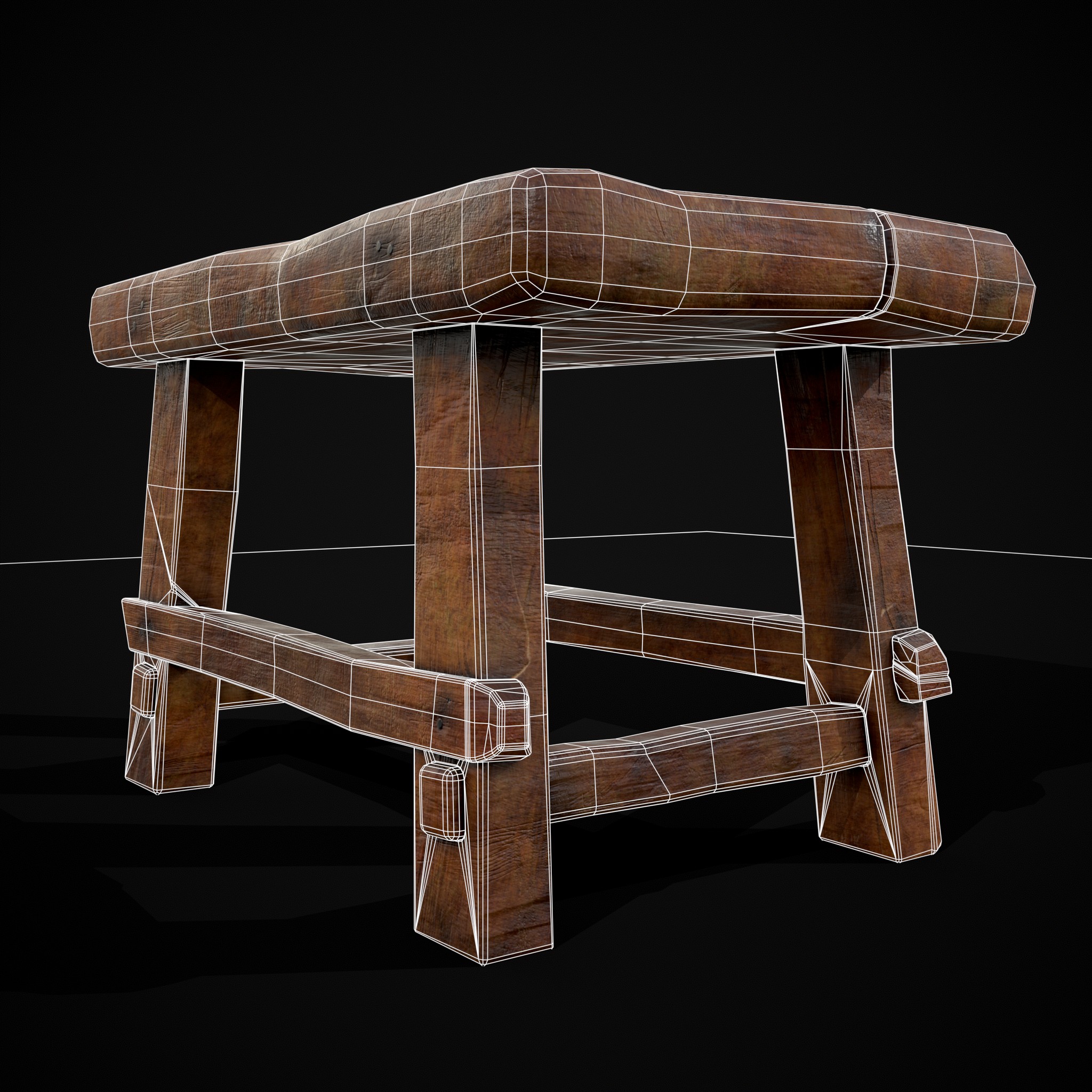 Rustic Varnished Cracked Stool - 3D Model by Get Dead Entertainment
