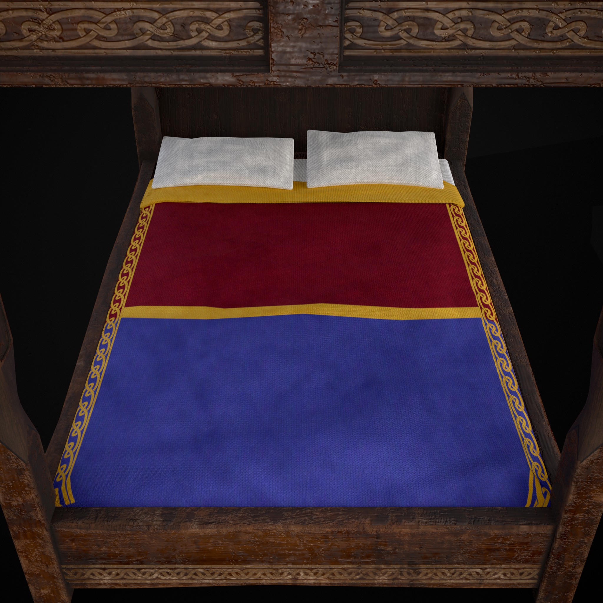 Rustic Wooden Bed With Red and Blue Blanket Package' - 3D Model by Get ...
