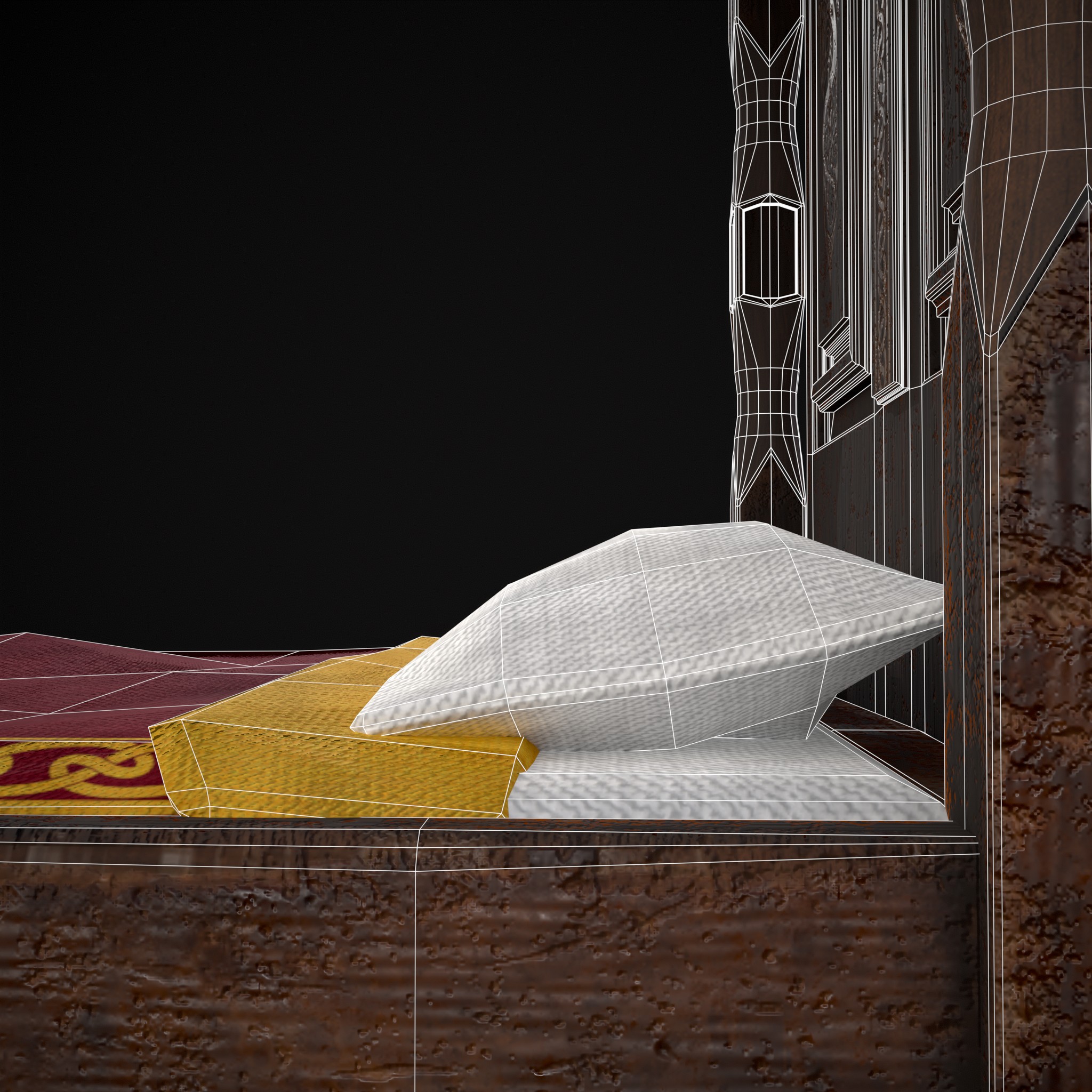 Rustic Wooden Bed with Red and Blue Blanket Package' - 3D Model by Get ...