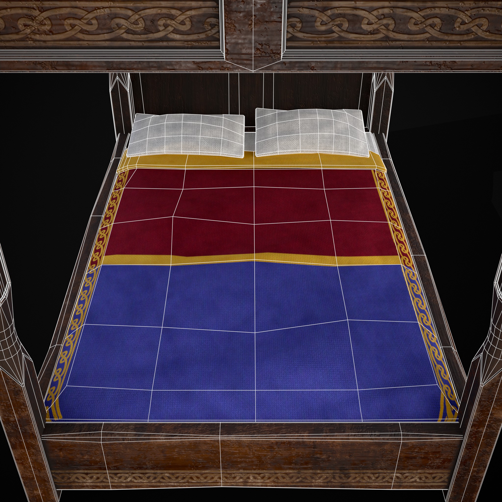Rustic Wooden Bed With Red and Blue Blanket Package' - 3D Model by Get ...