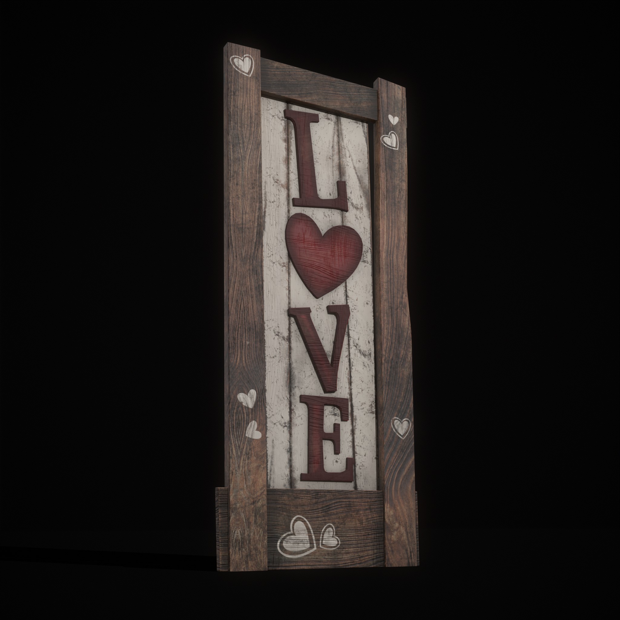 Rustic Wooden Love Sign with Hearts - 3D Model by Get Dead Entertainment