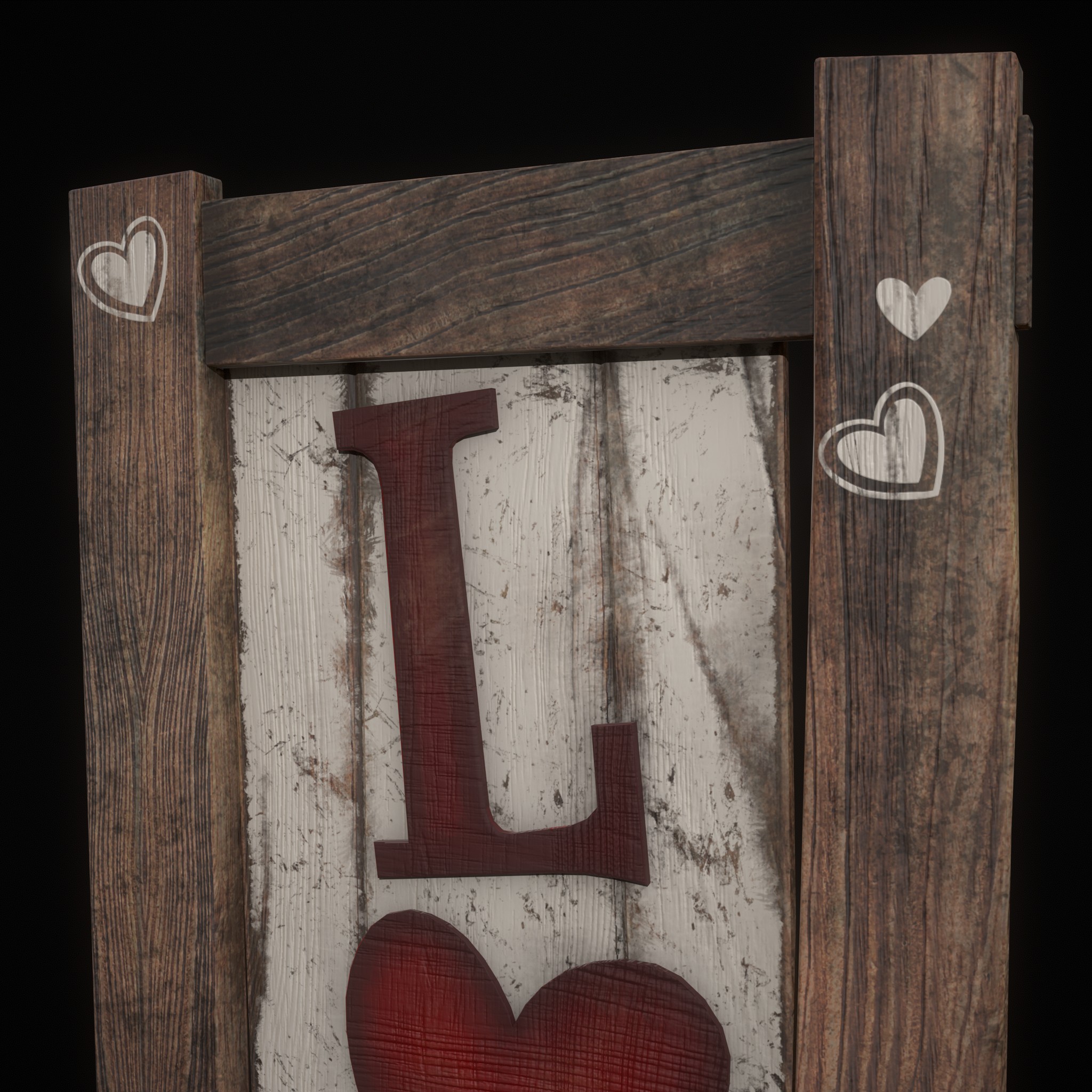 Rustic Wooden Love Sign With Hearts - 3D Model by Get Dead Entertainment