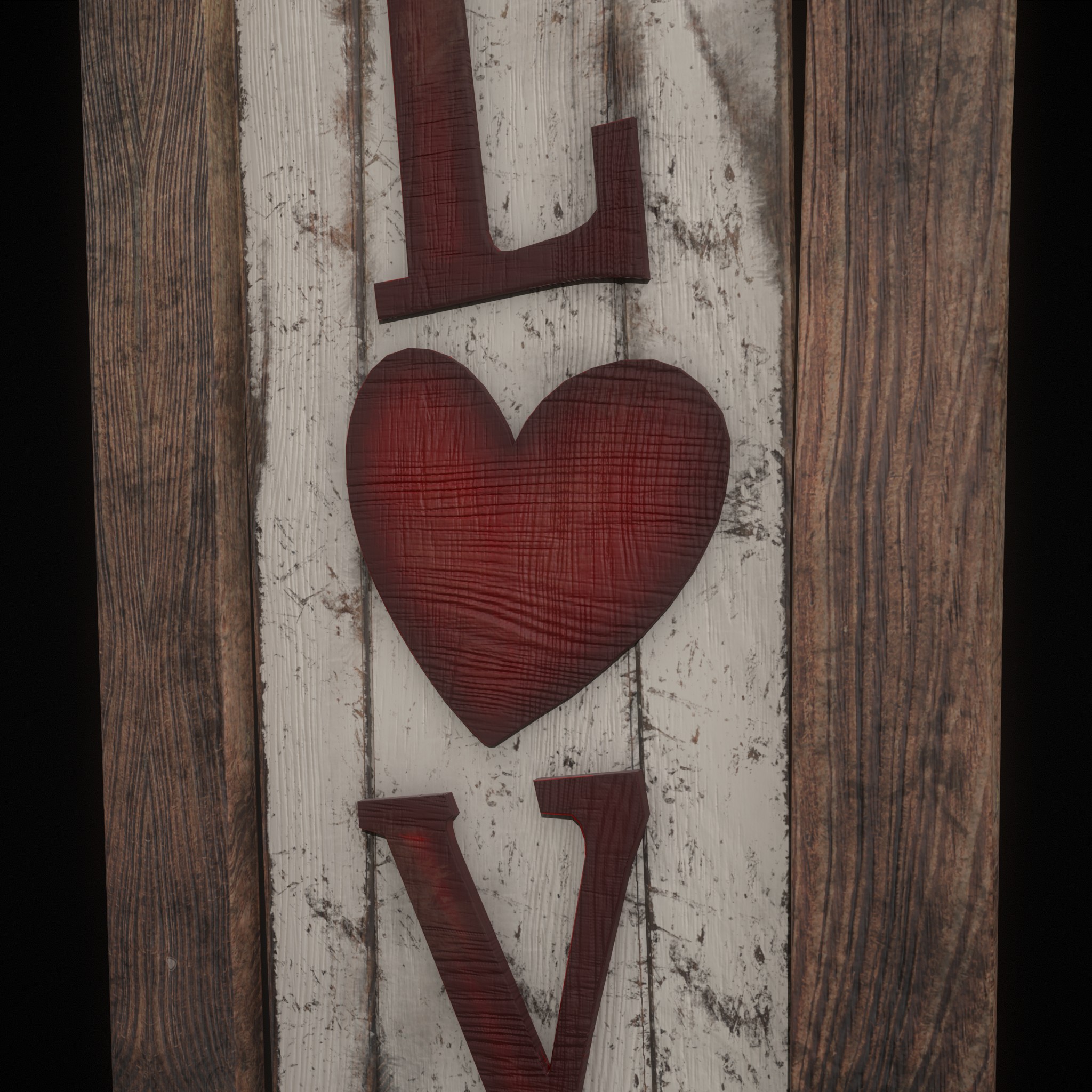 Rustic Wooden Love Sign With Hearts - 3D Model by Get Dead Entertainment