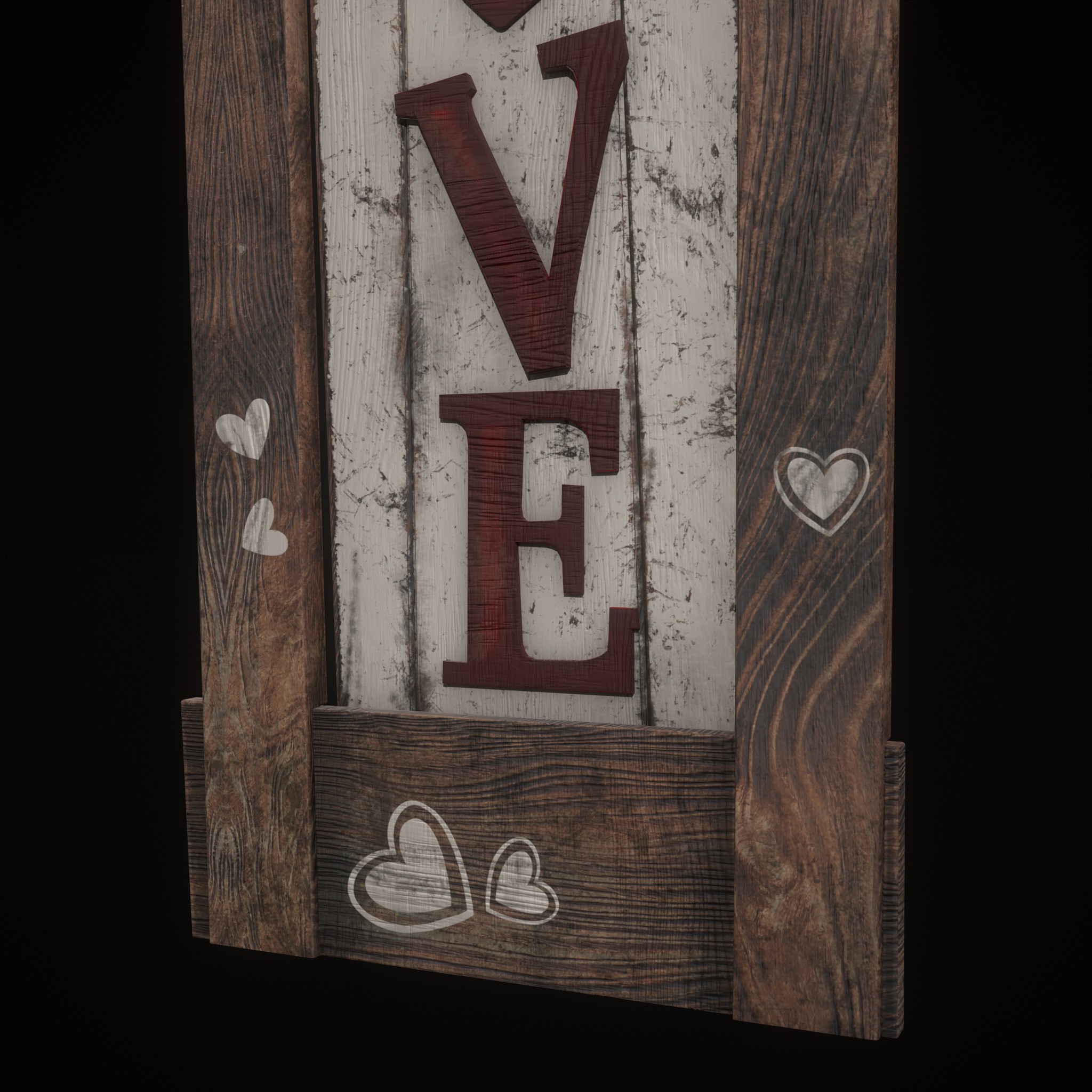 Rustic Wooden Love Sign With Hearts - 3D Model by Get Dead Entertainment