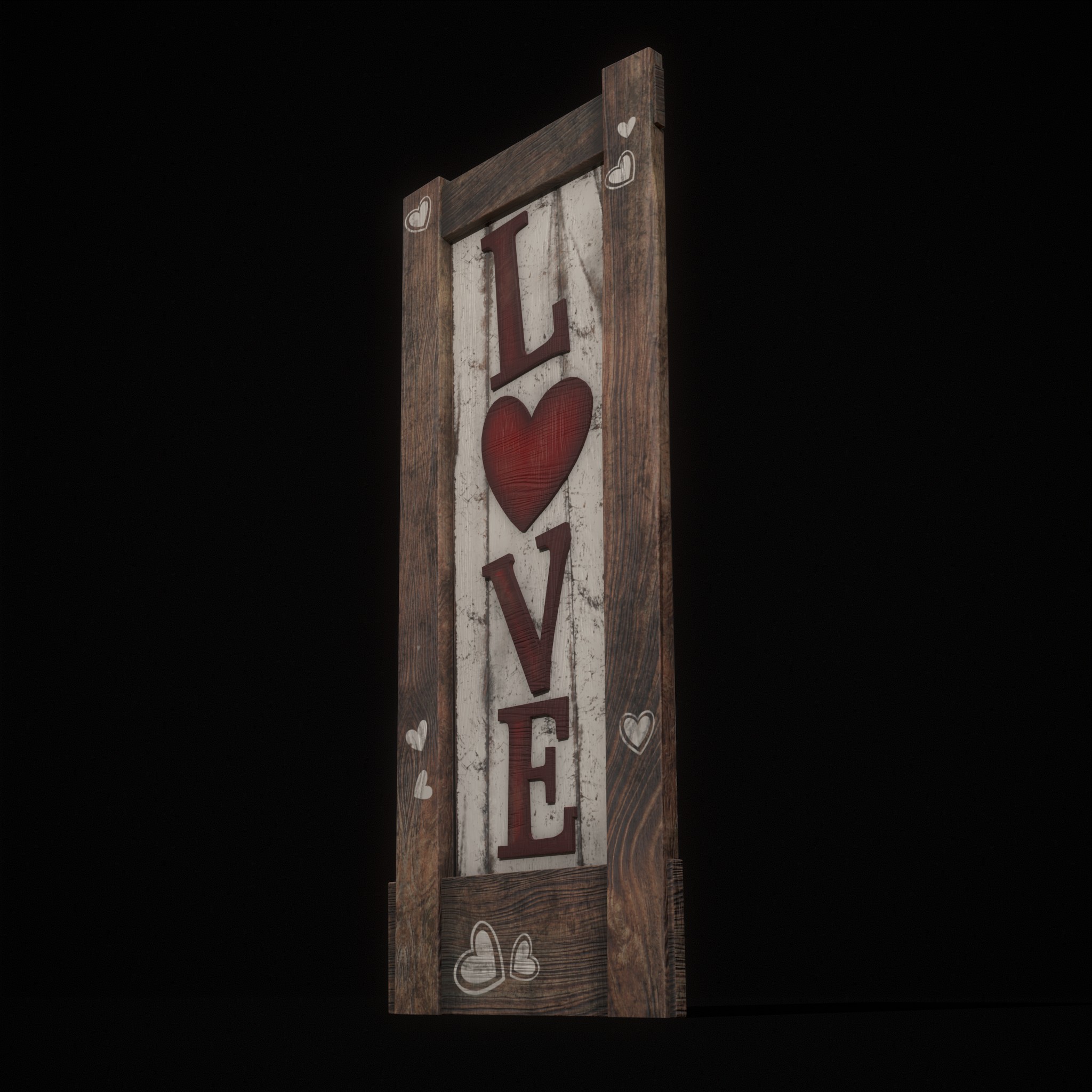 Rustic Wooden Love Sign With Hearts - 3D Model by Get Dead Entertainment