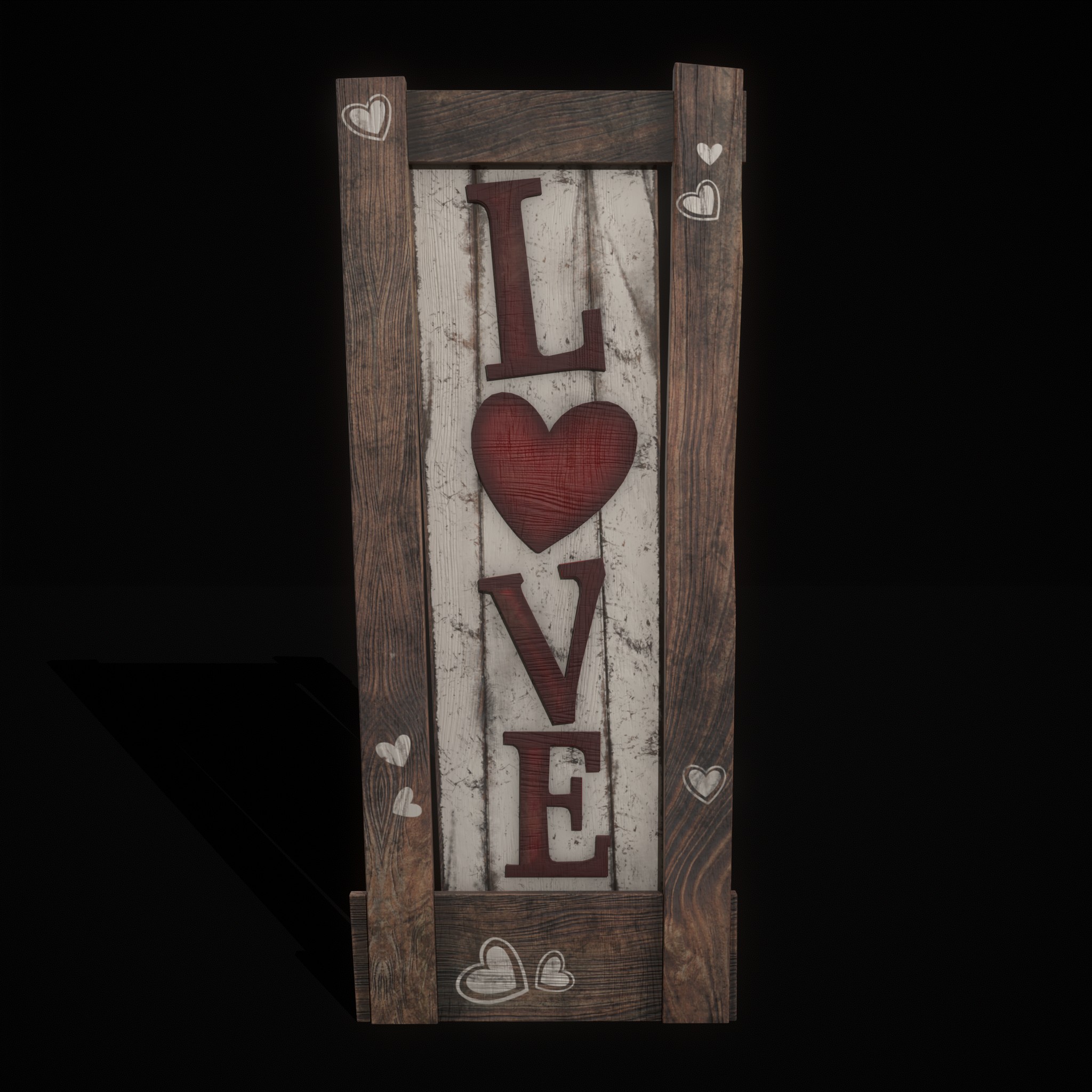 Rustic Wooden Love Sign With Hearts - 3D Model by Get Dead Entertainment