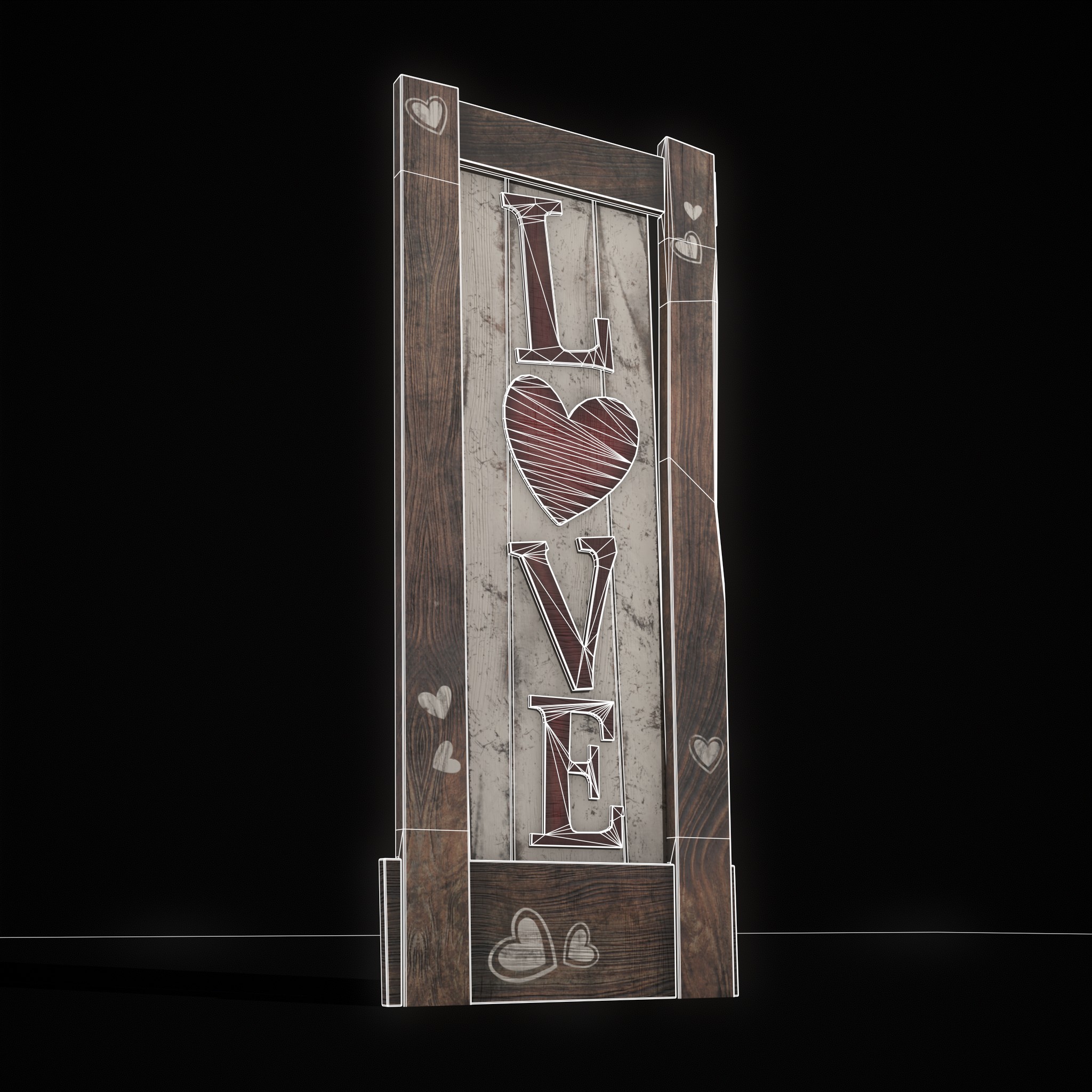 Rustic Wooden Love Sign With Hearts - 3D Model by Get Dead Entertainment