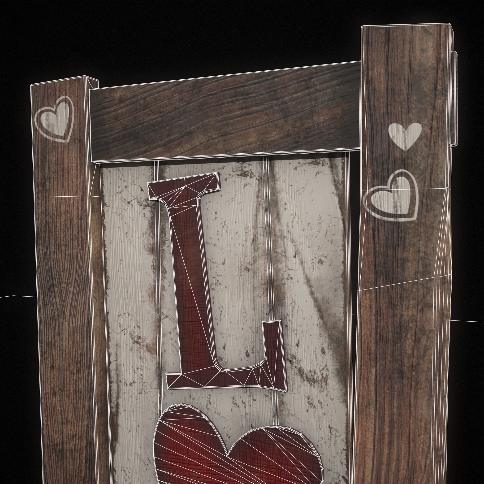 Rustic Wooden Love Sign With Hearts - 3D Model by Get Dead Entertainment