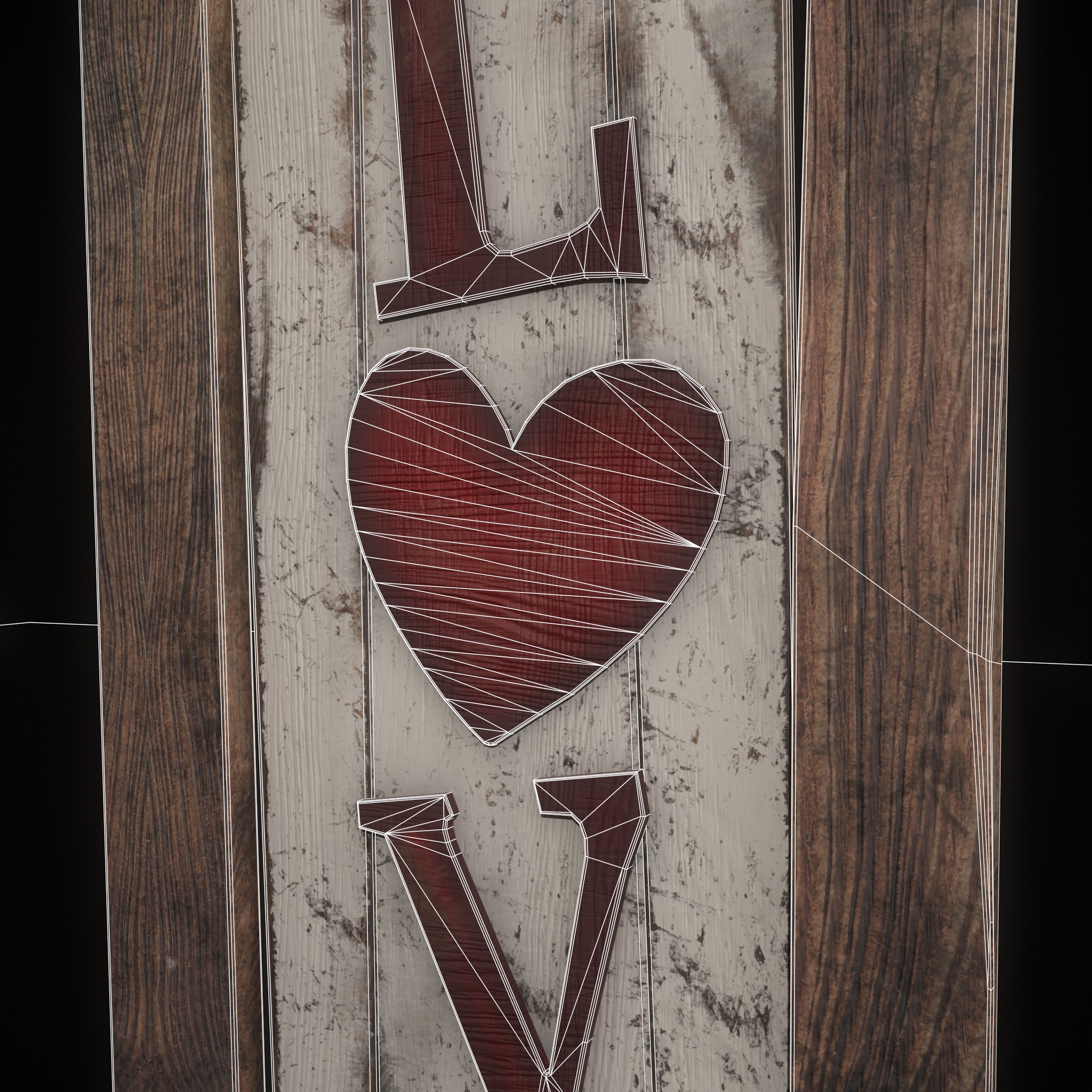 Rustic Wooden Love Sign With Hearts - 3D Model by Get Dead Entertainment