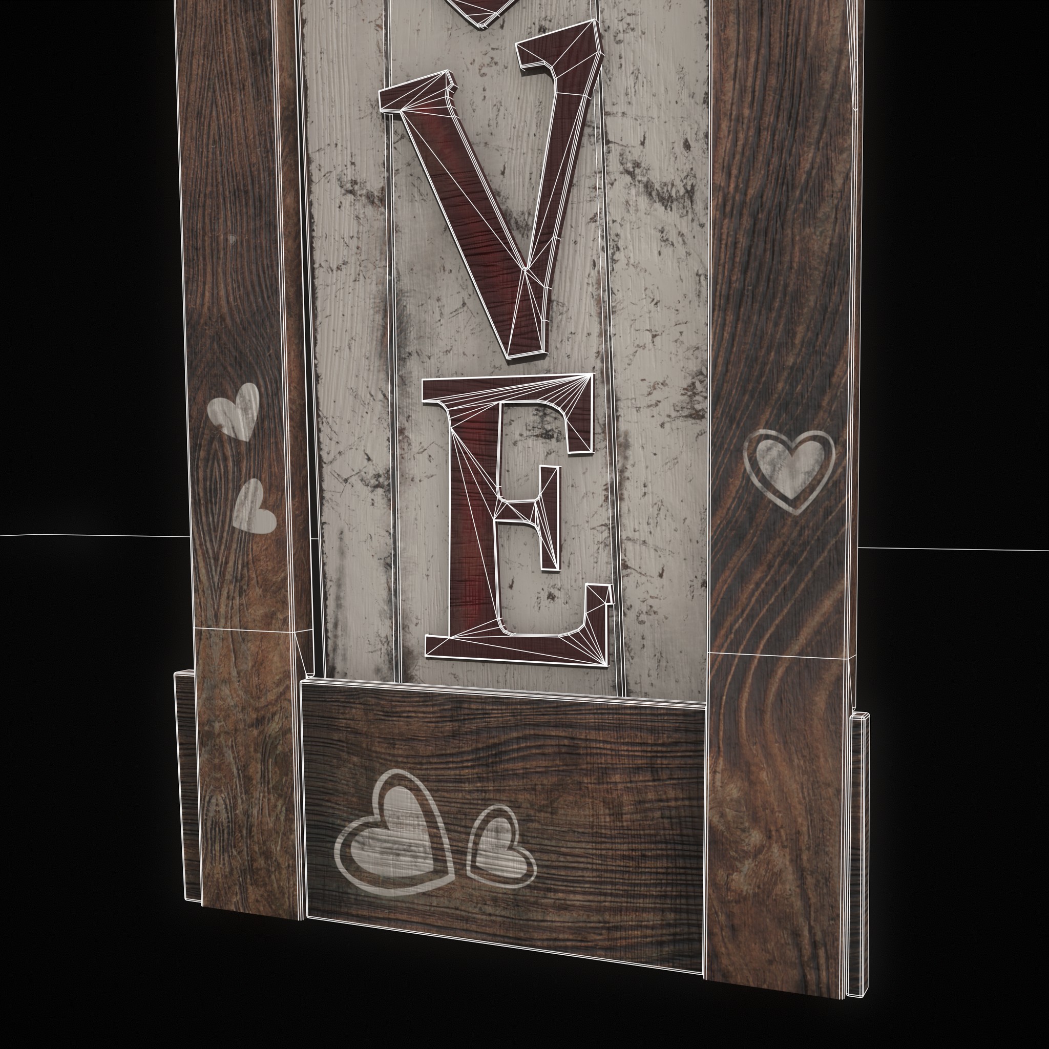 Rustic Wooden Love Sign With Hearts - 3D Model by Get Dead Entertainment