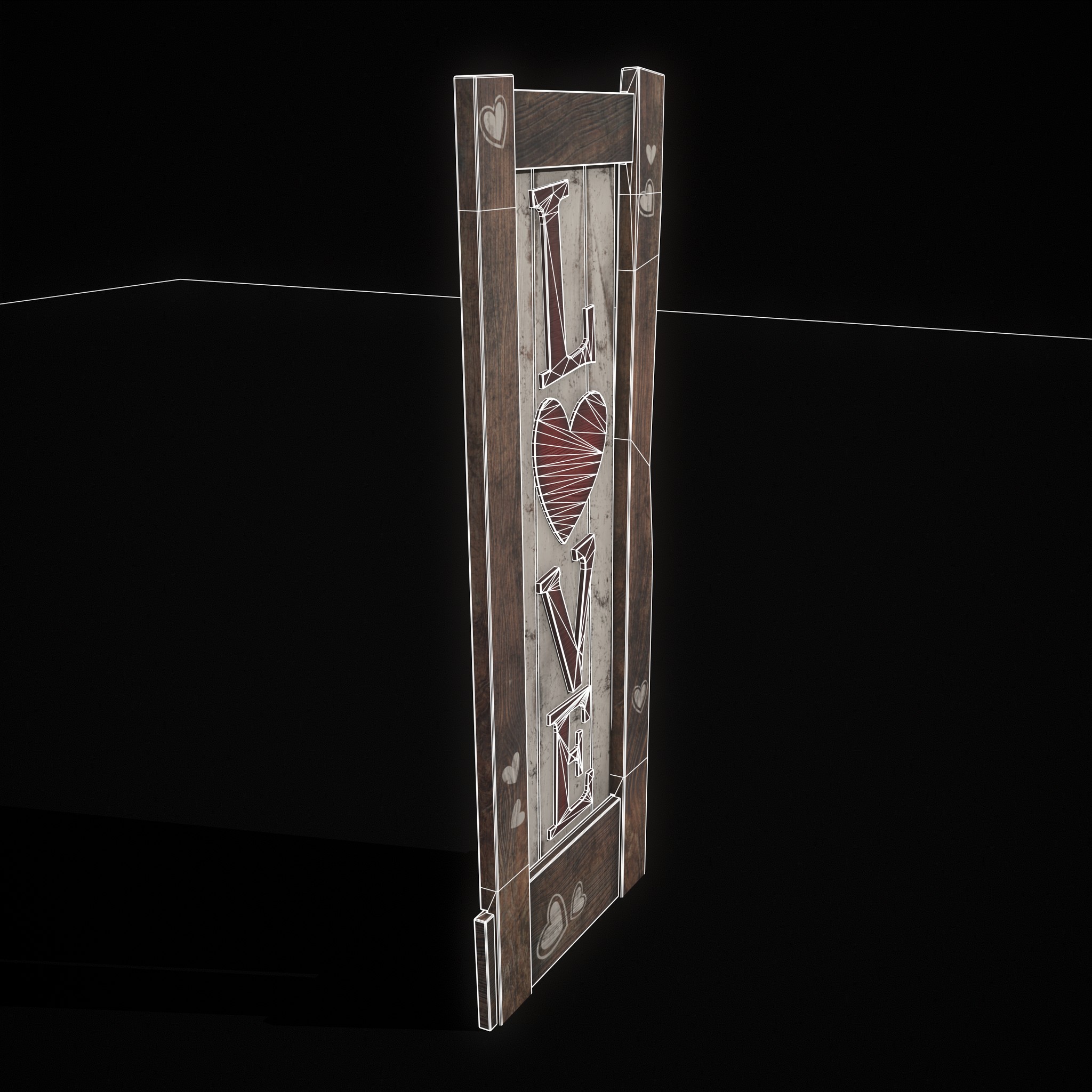 Rustic Wooden Love Sign With Hearts - 3D Model by Get Dead Entertainment