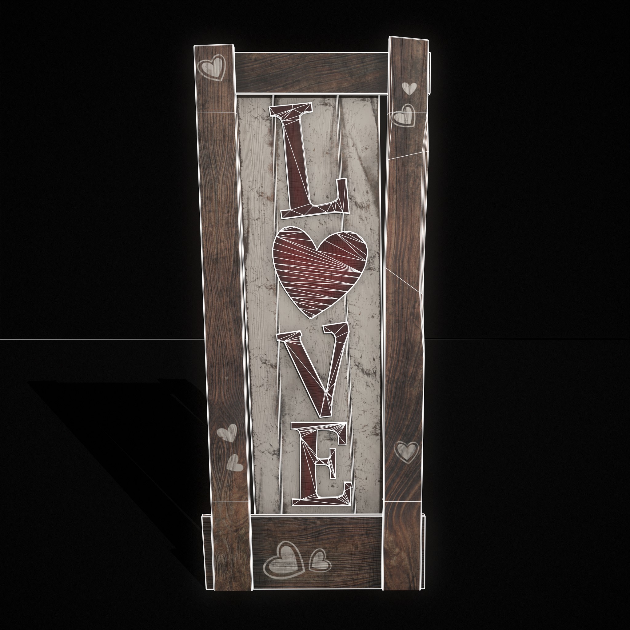 Rustic Wooden Love Sign With Hearts - 3D Model by Get Dead Entertainment