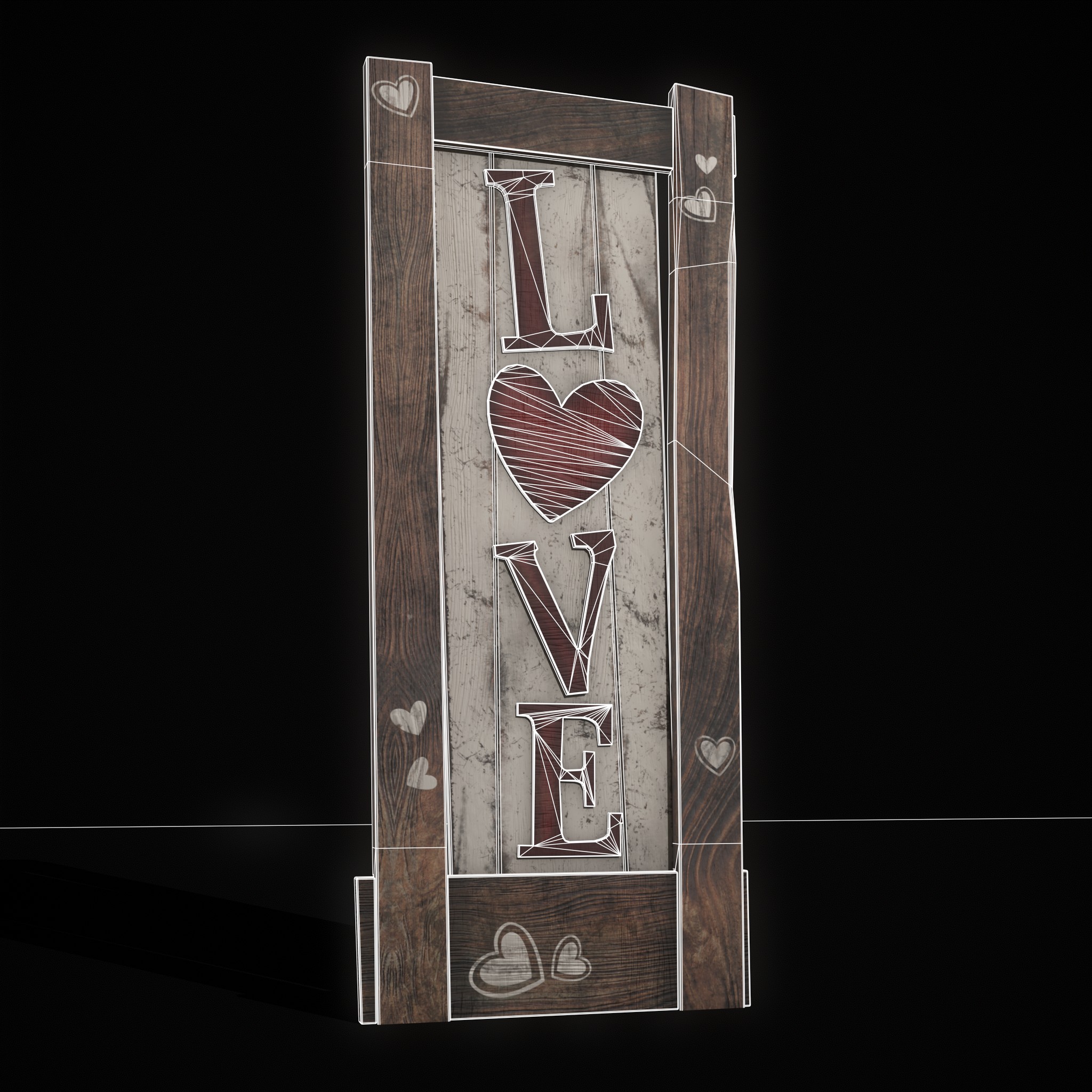 Rustic Wooden Love Sign With Hearts - 3D Model by Get Dead Entertainment