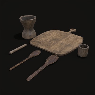 Rustic Wooden Medieval Cooking Set - 3D Model by Get Dead Entertainment