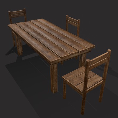 Simple Wooden Table and Chairs - 3D Model by Get Dead Entertainment