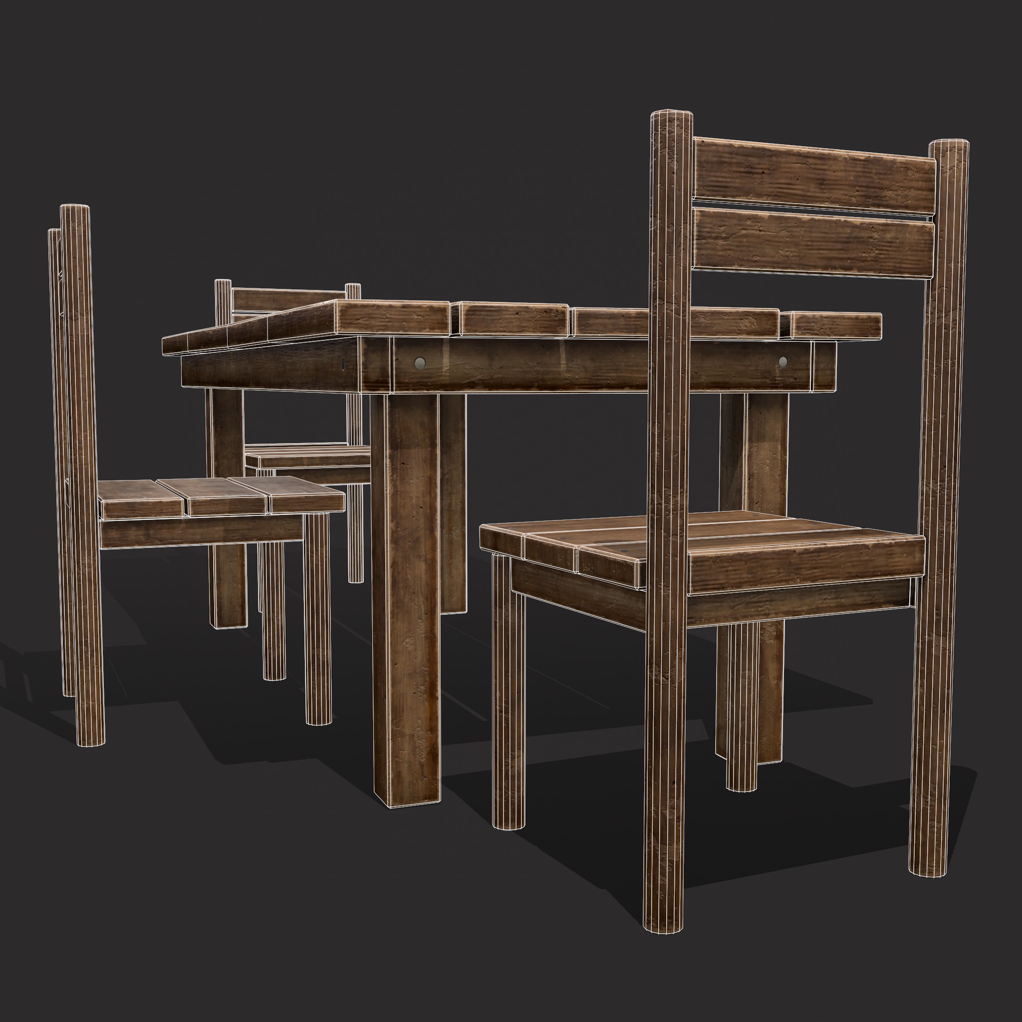 Simple Wooden Table and Chairs - 3D Model by Get Dead Entertainment