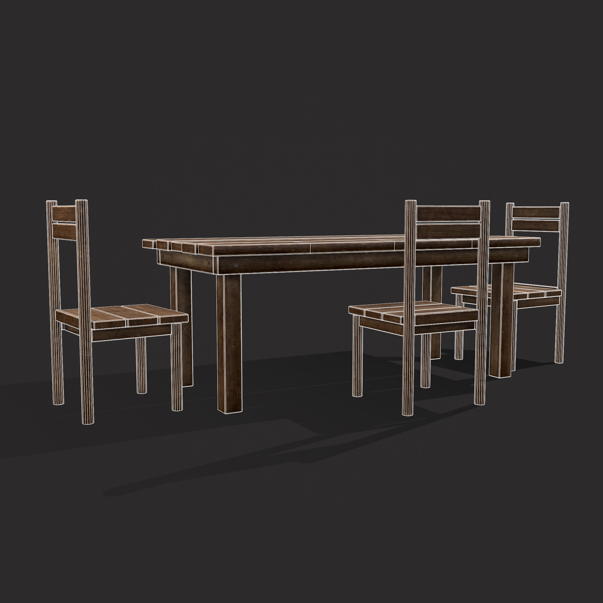 Simple Wooden Table and Chairs - 3D Model by Get Dead Entertainment