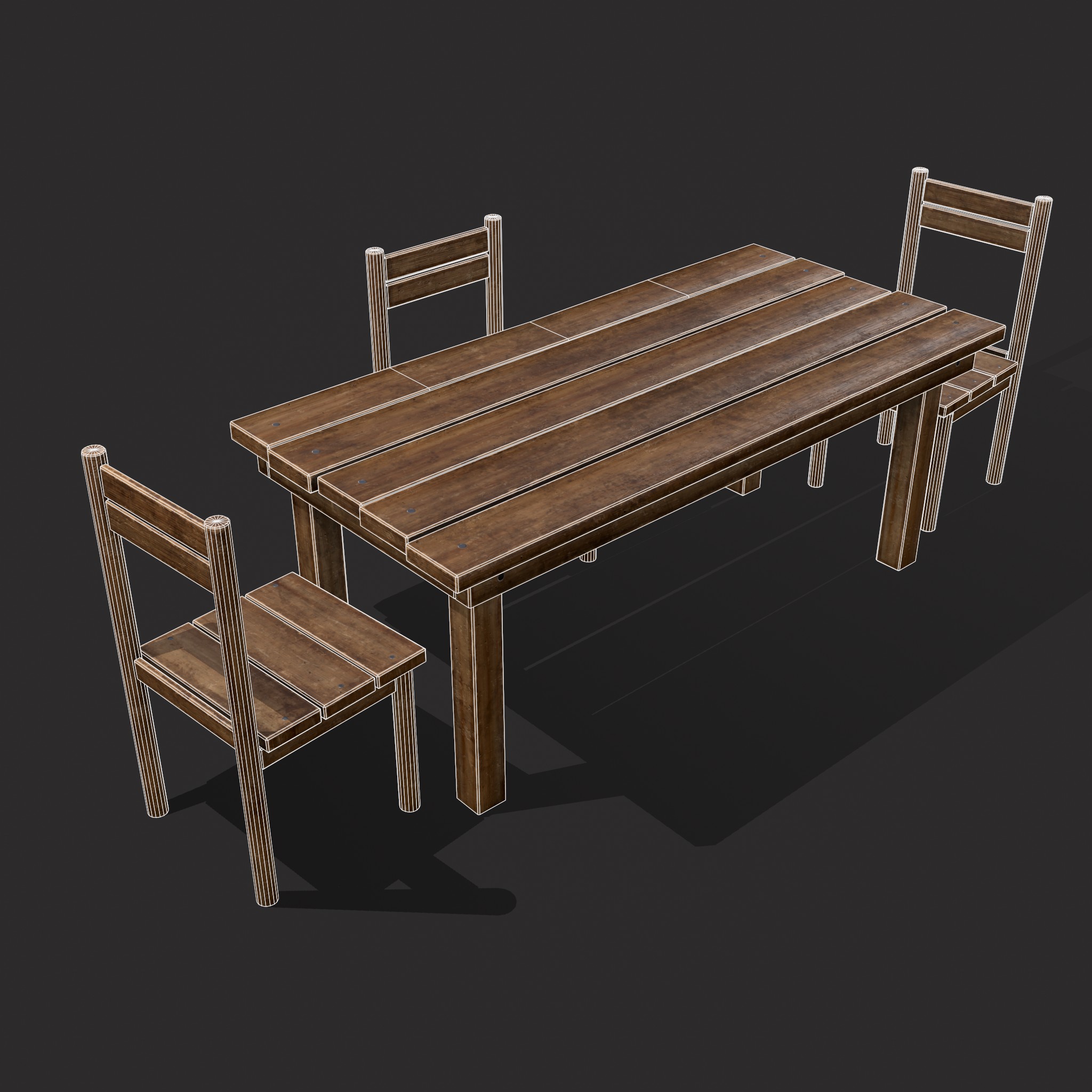 Simple Wooden Table and Chairs - 3D Model by Get Dead Entertainment