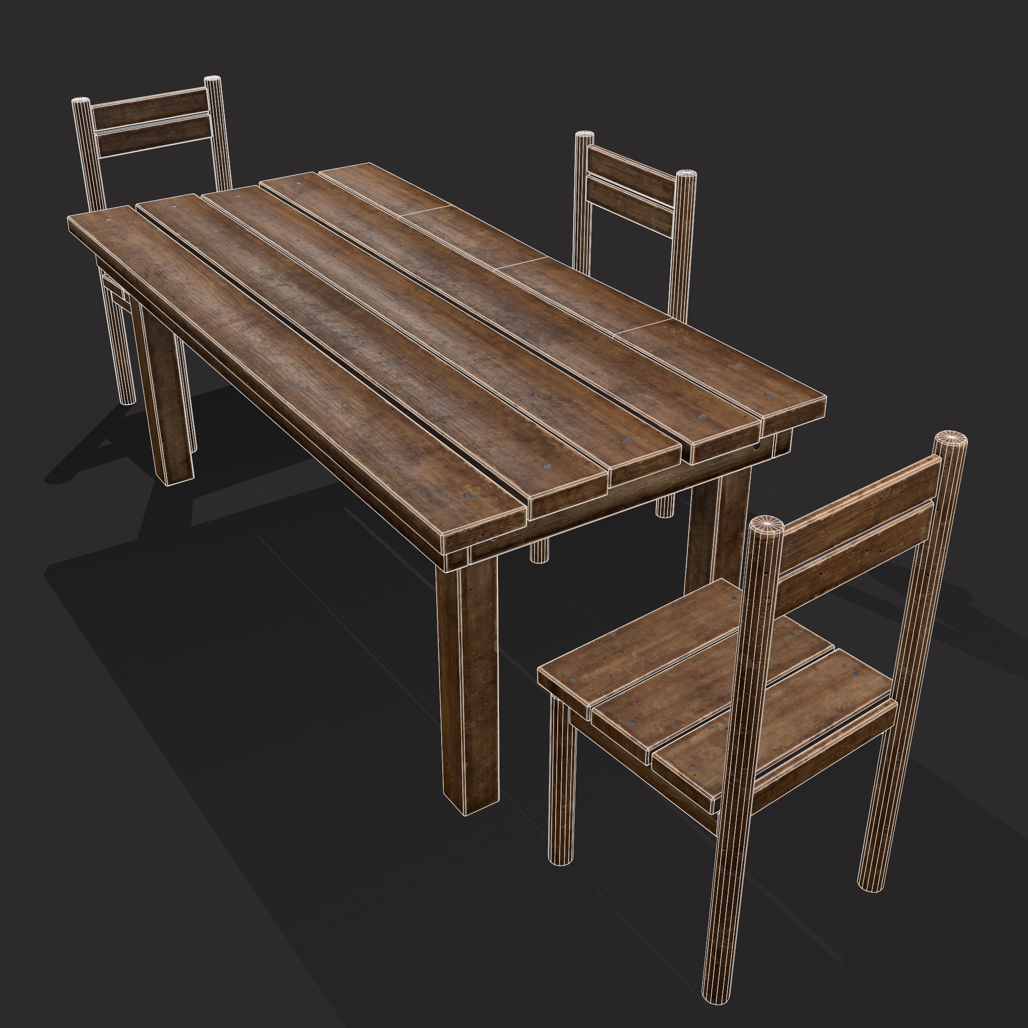 Simple Wooden Table and Chairs - 3D Model by Get Dead Entertainment