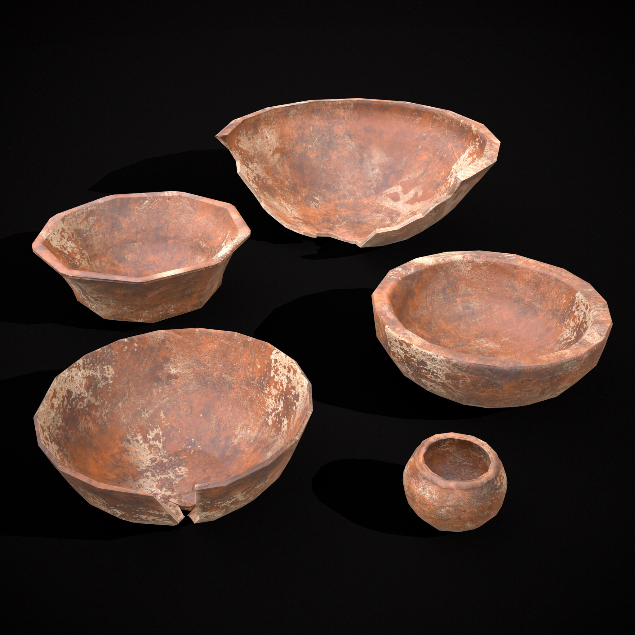 Stack of 5 Cracked Clay Bowls - 3D Model by Get Dead Entertainment