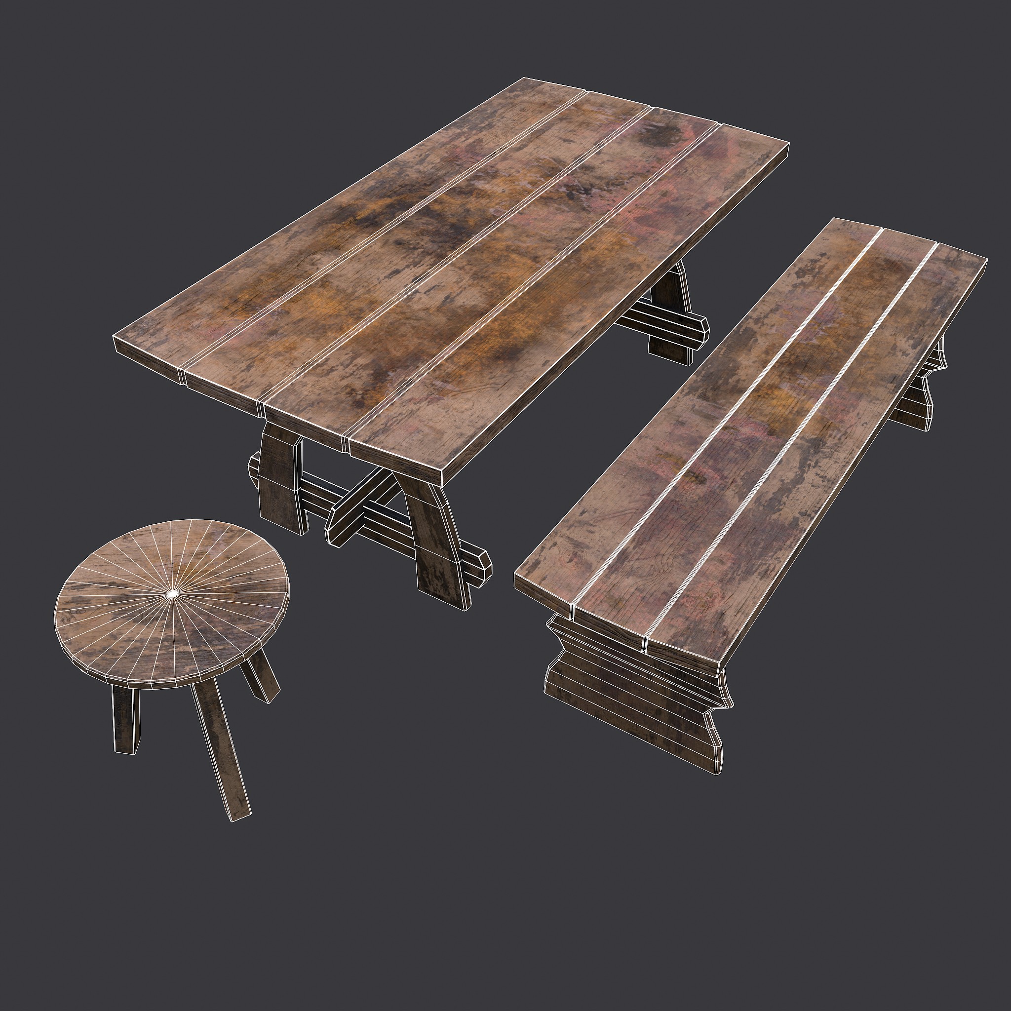 Table and Benches - 3D Model by Get Dead Entertainment