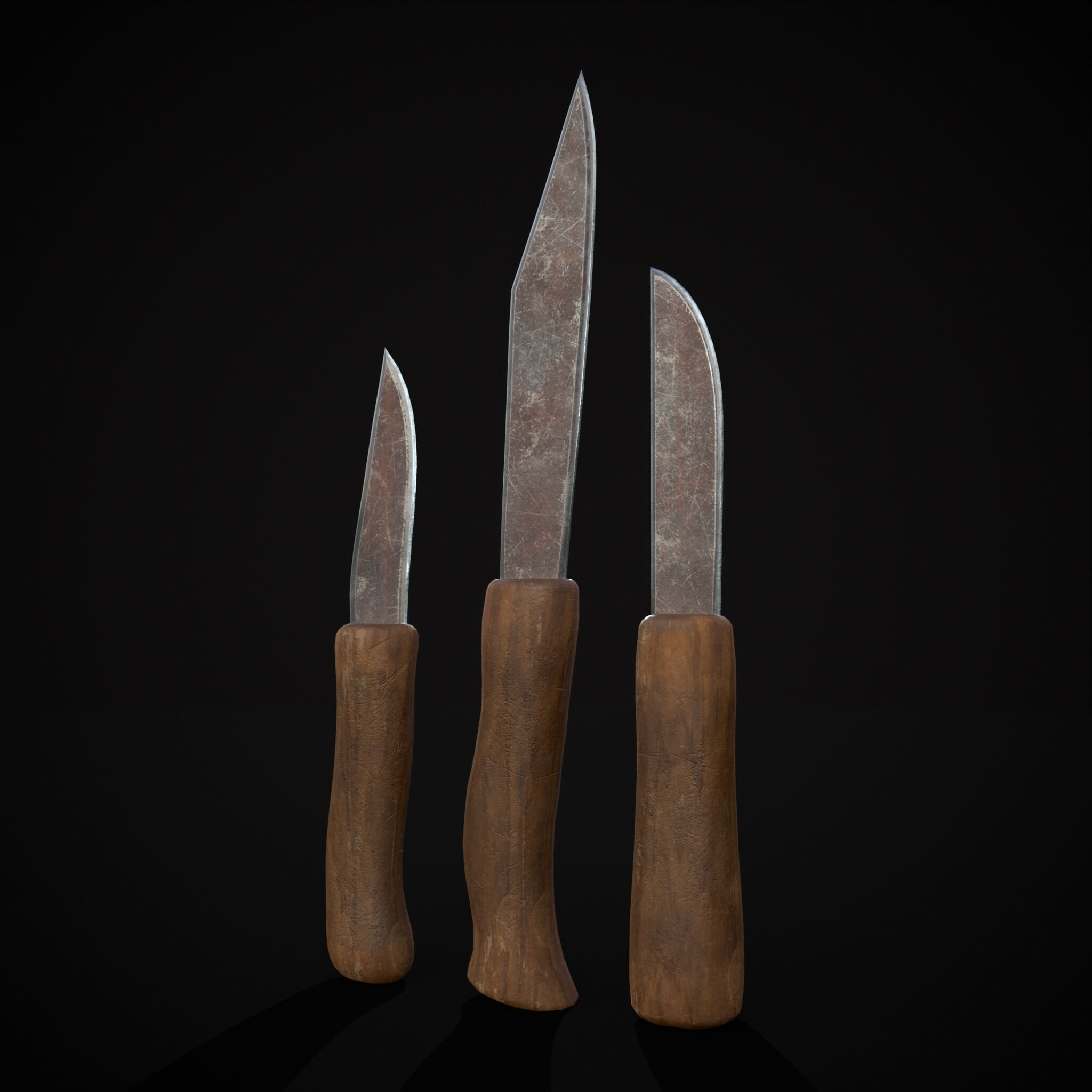 Three Worn Parring Knives - 3D Model by Get Dead Entertainment