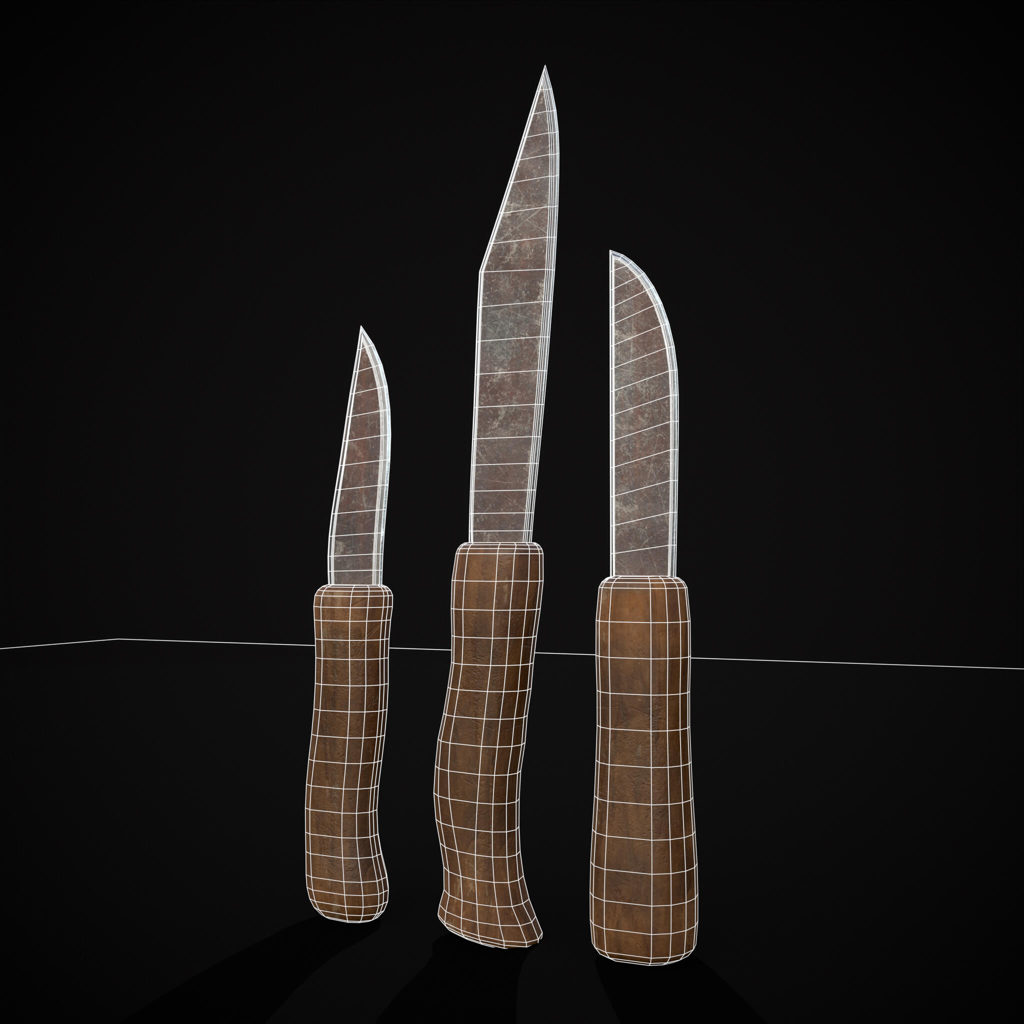 Three Worn Parring Knives - 3D Model by Get Dead Entertainment