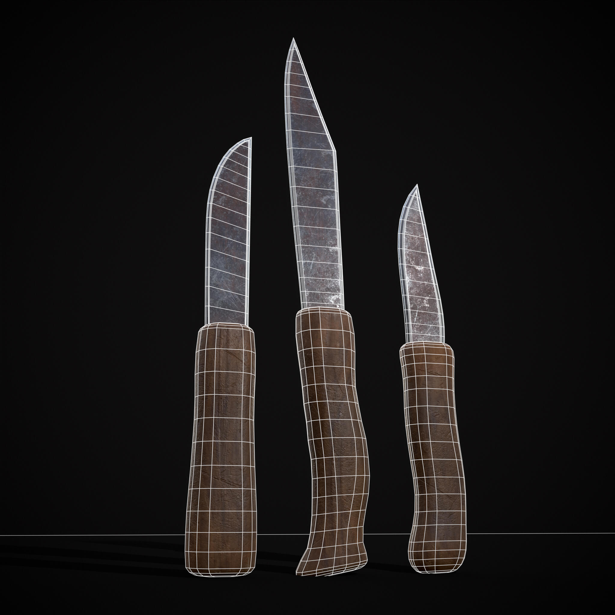 Three Worn Parring Knives - 3D Model by Get Dead Entertainment