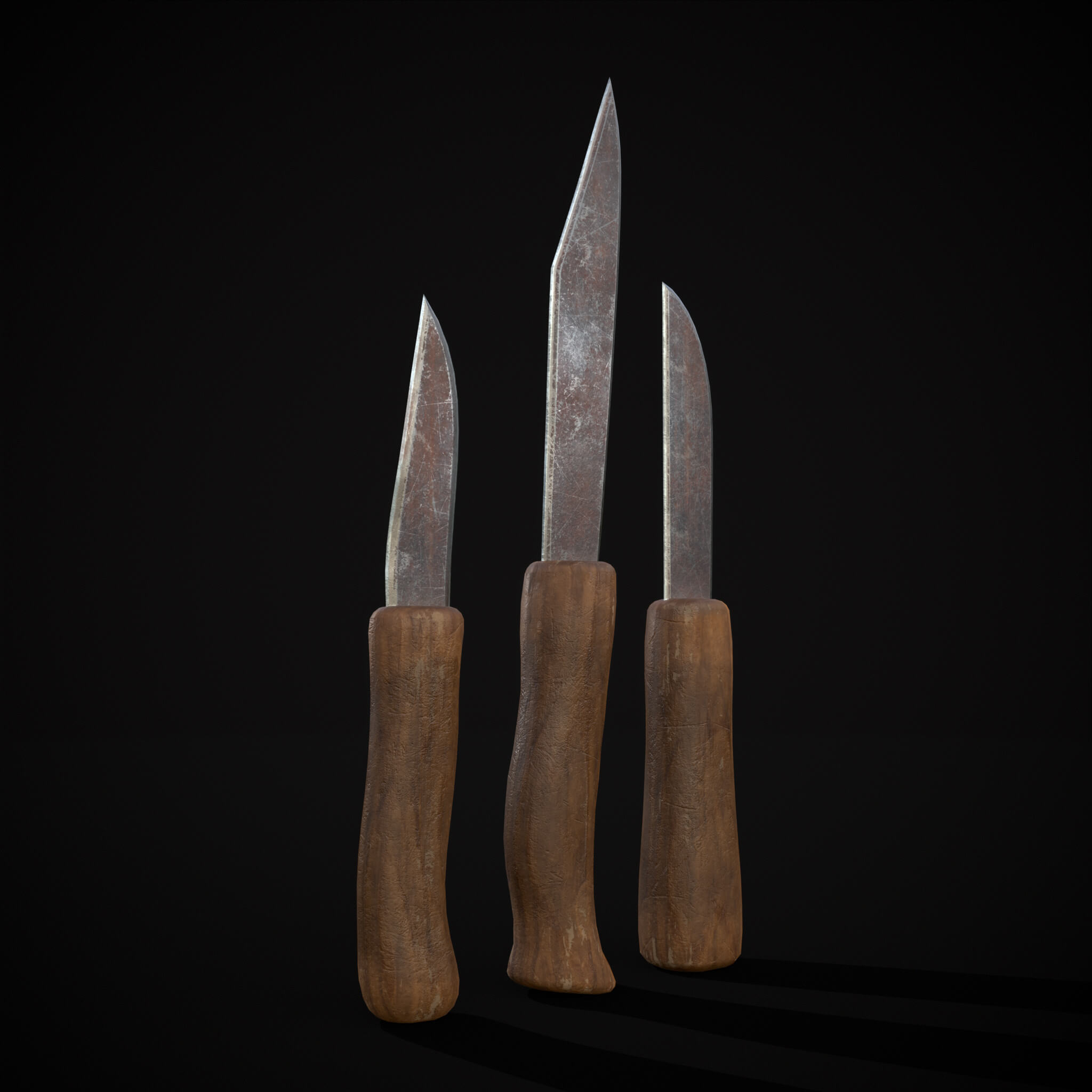 Three Worn Parring Knives - 3D Model by Get Dead Entertainment