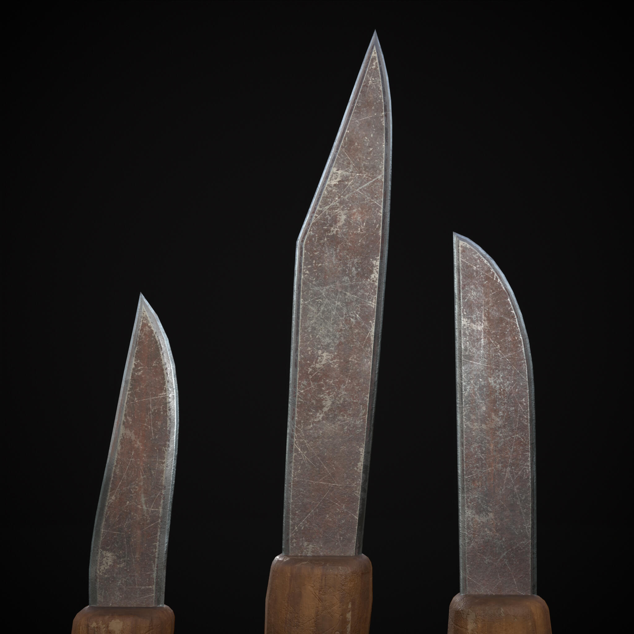 Three Worn Parring Knives - 3D Model by Get Dead Entertainment