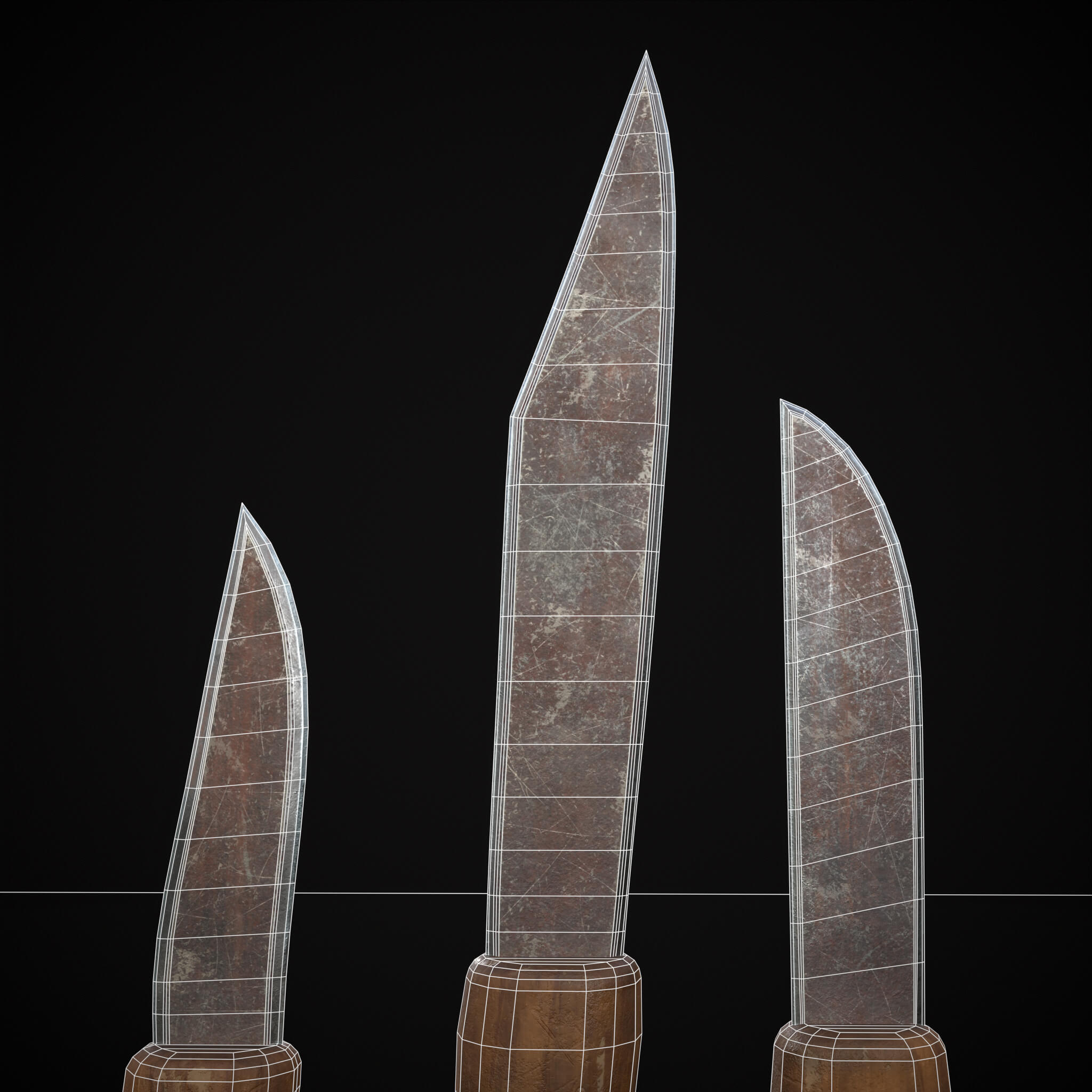 Three Worn Parring Knives - 3D Model by Get Dead Entertainment