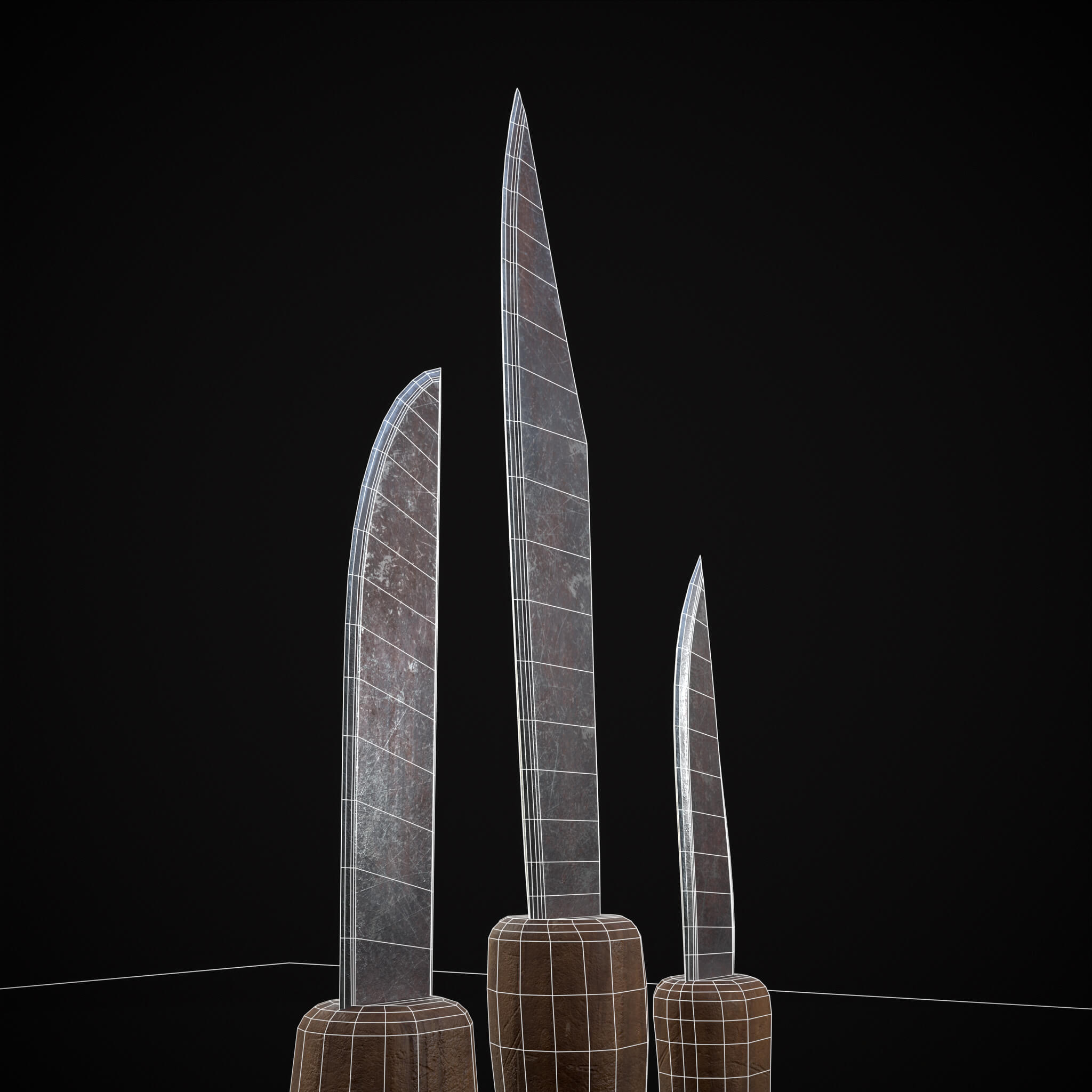 Three Worn Parring Knives - 3D Model by Get Dead Entertainment
