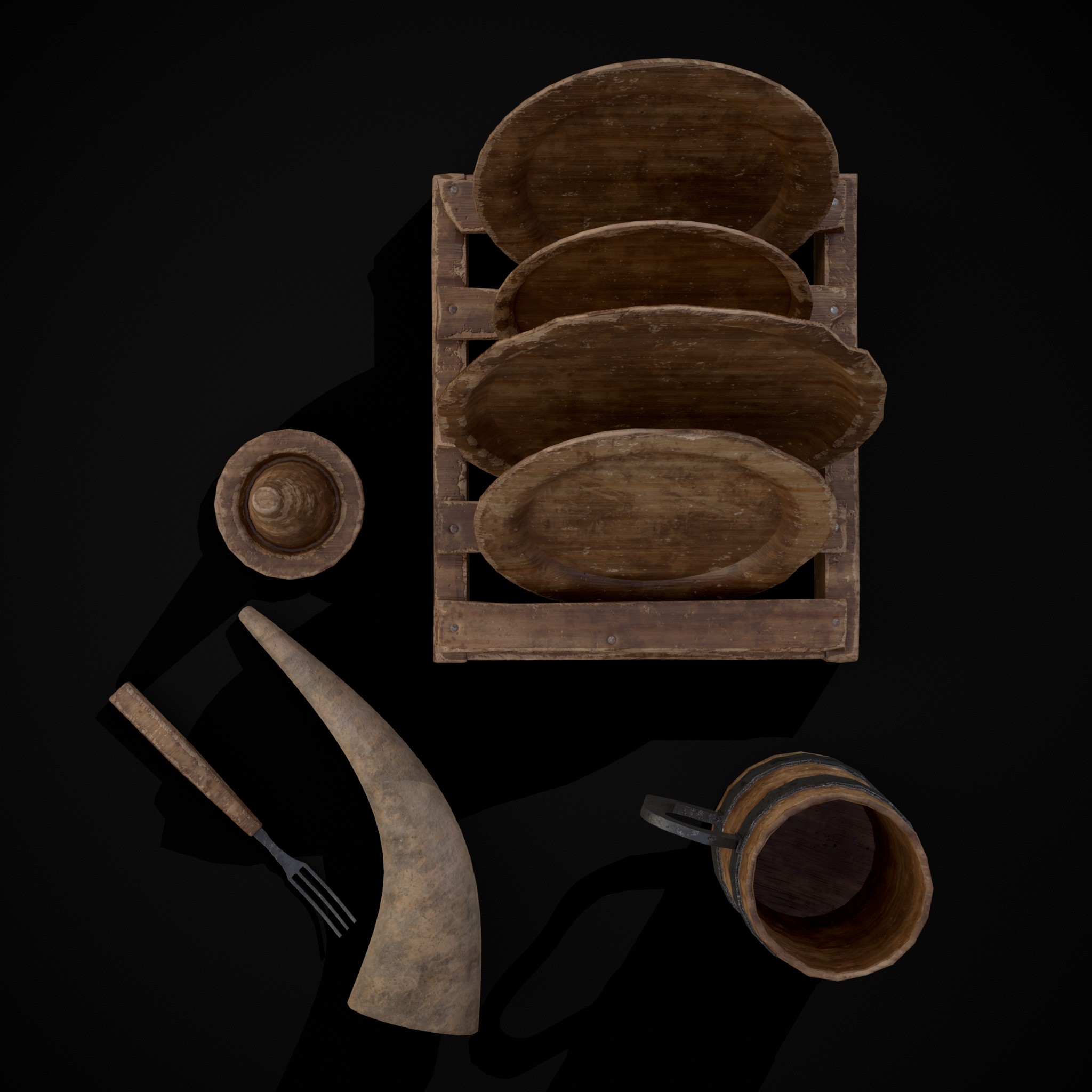 Wooden Medieval Dish Washing Set - 3D Model by Get Dead Entertainment