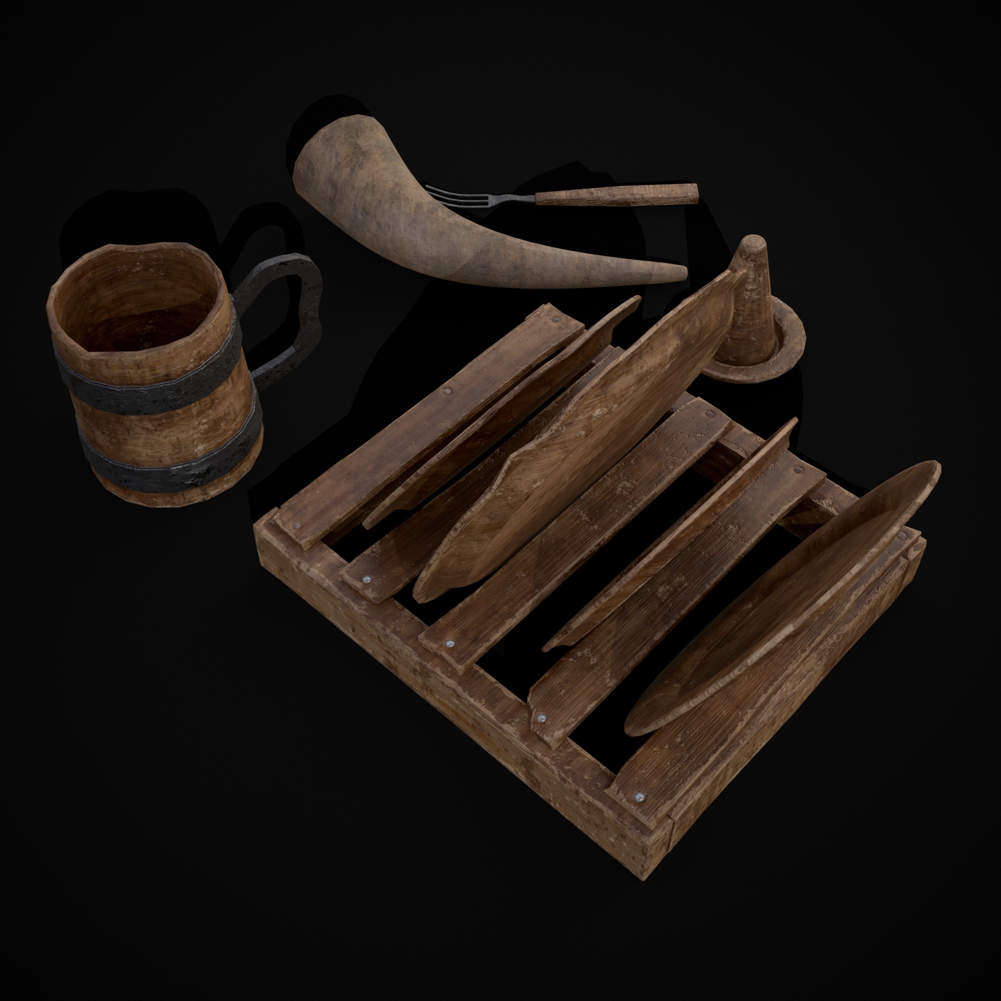 Wooden Medieval Dish Washing Set - 3D Model by Get Dead Entertainment
