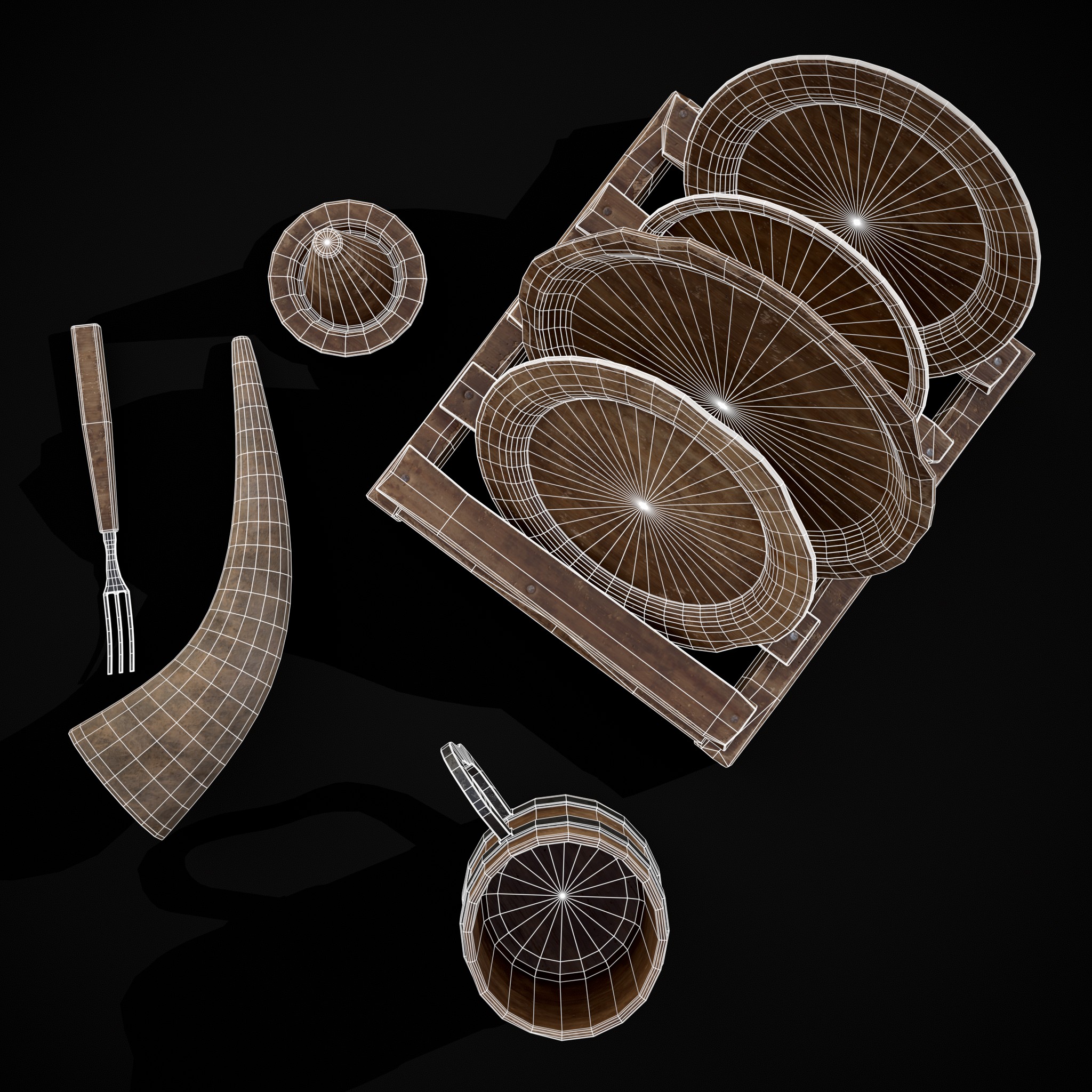 Wooden Medieval Dish Washing Set - 3D Model by Get Dead Entertainment