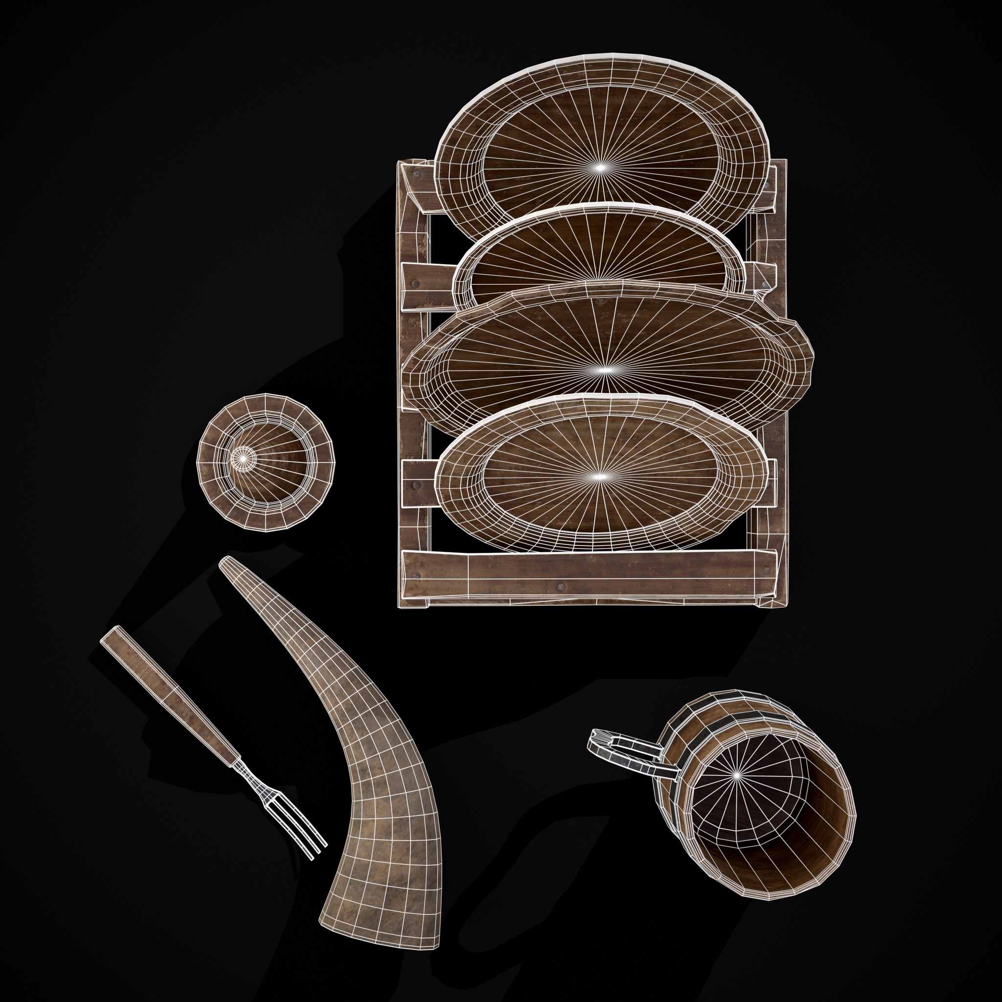 Wooden Medieval Dish Washing Set - 3D Model by Get Dead Entertainment