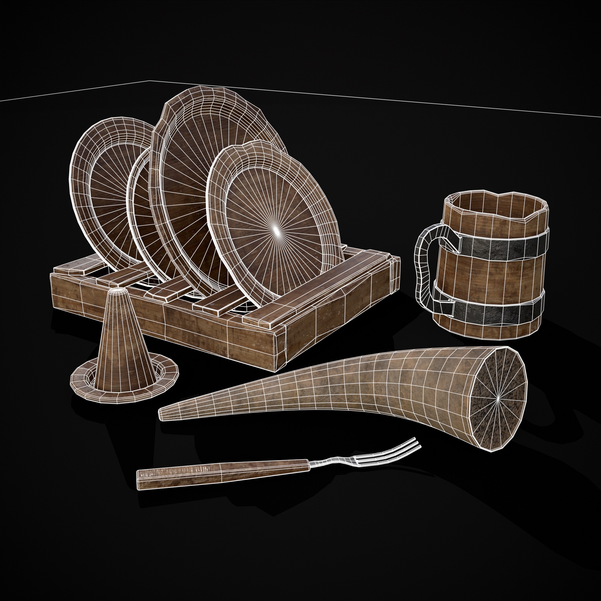 Wooden Medieval Dish Washing Set - 3D Model by Get Dead Entertainment