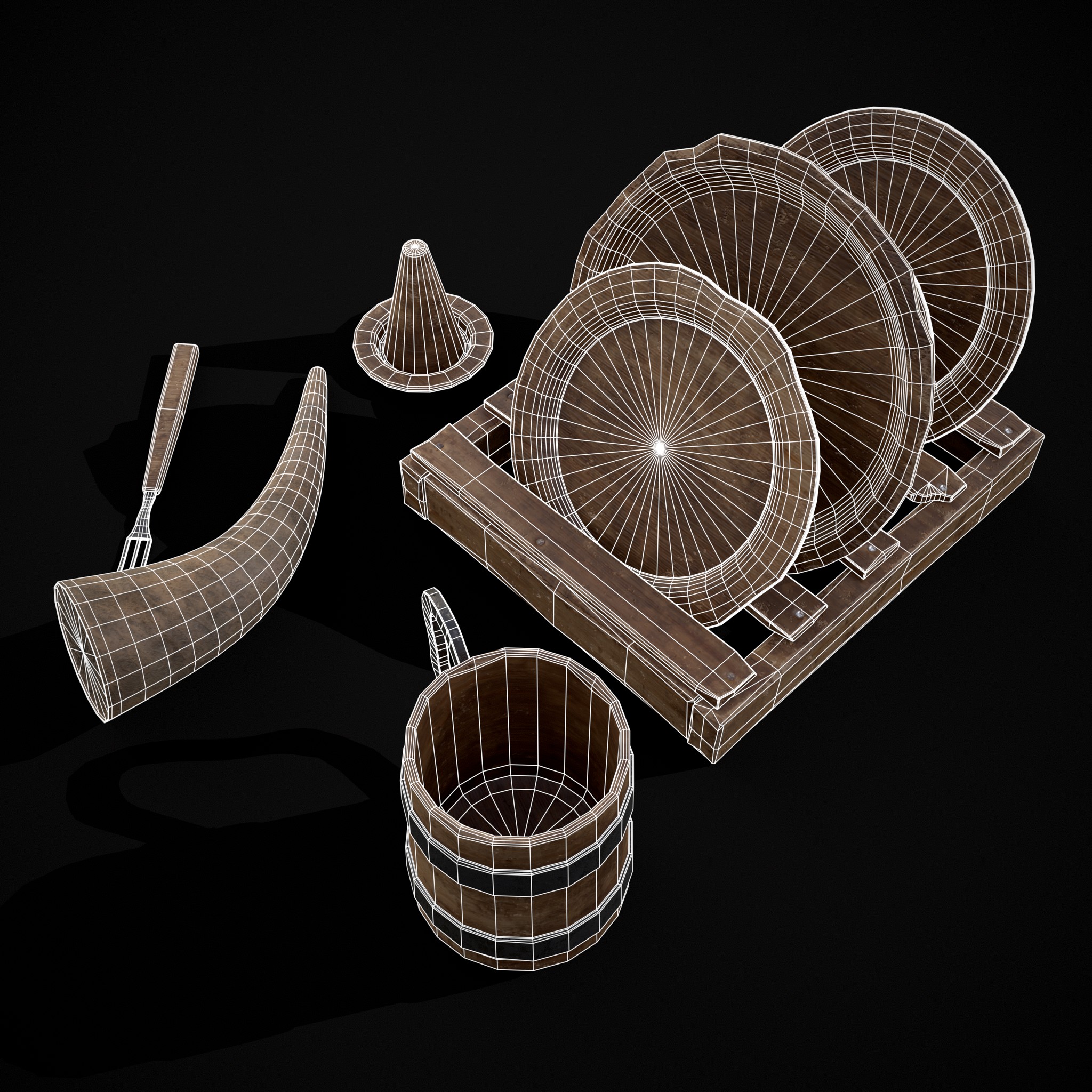 Wooden Medieval Dish Washing Set - 3D Model by Get Dead Entertainment