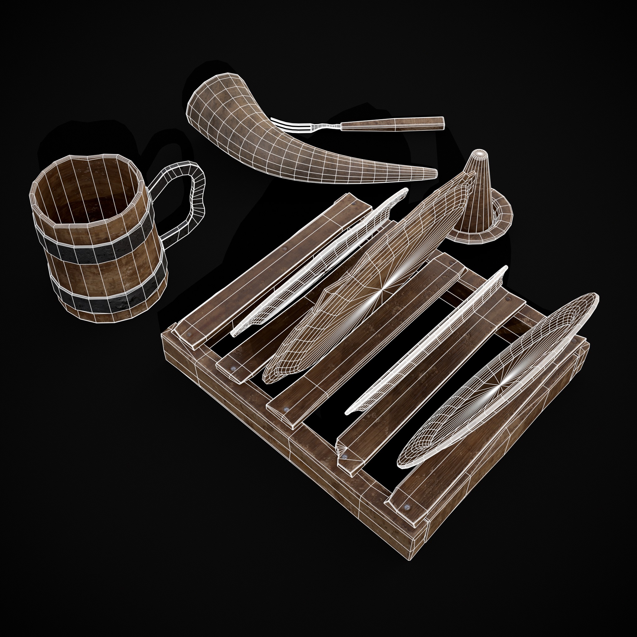 Wooden Medieval Dish Washing Set - 3D Model by Get Dead Entertainment