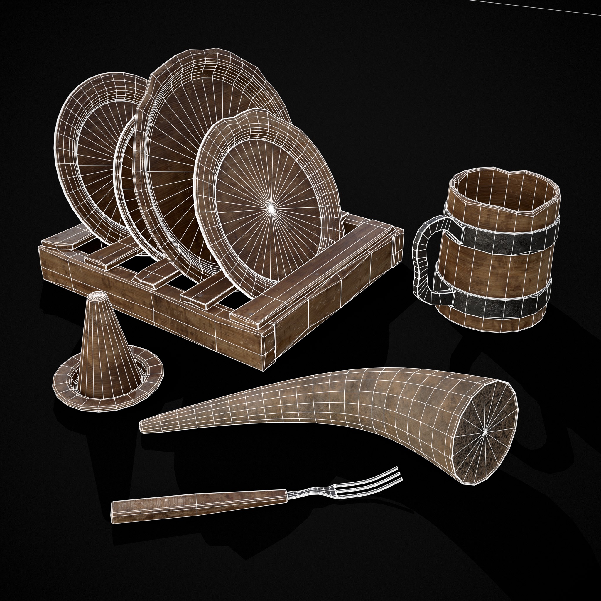 Wooden Medieval Dish Washing Set - 3D Model by Get Dead Entertainment
