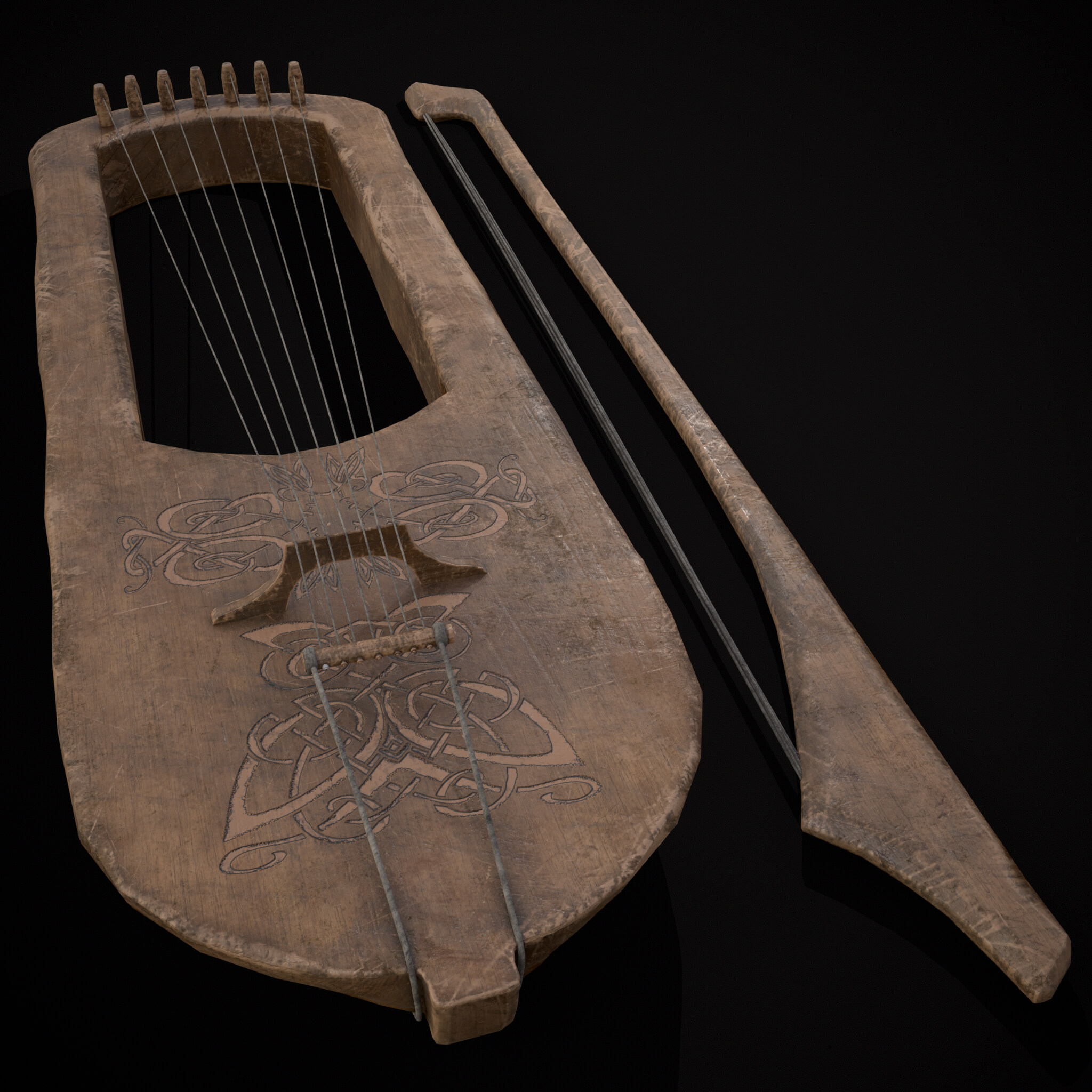 Worn Medieval Lyre - 3D Model by Get Dead Entertainment