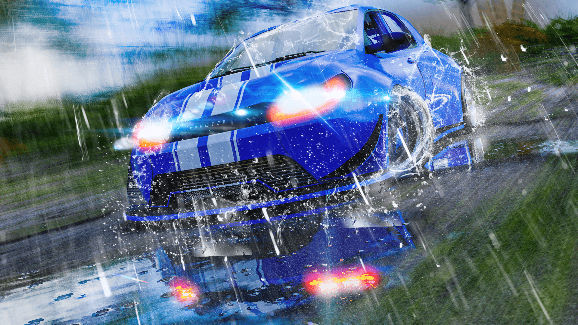 Reflections in Motion A Rally Race Moment. 3D Render