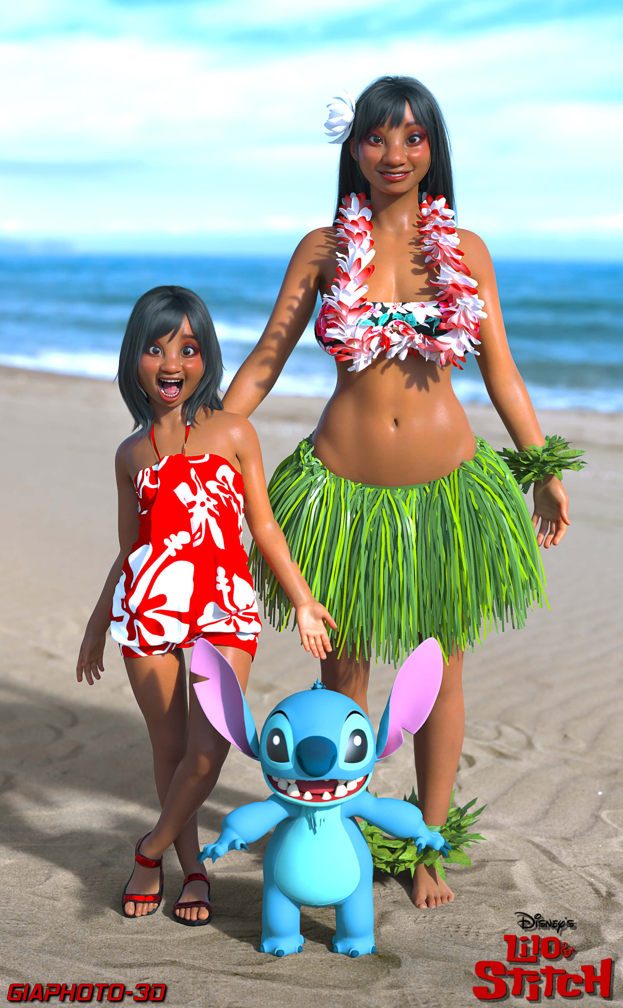 Lilo Nani and Stitch 3D Render, Digital Art by GiaPhoto-3D
