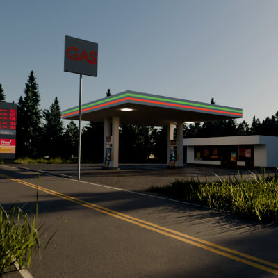 Gas Station in Forest - 3D Model by Gibson K